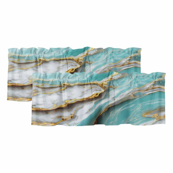 2 Pack Valances for Windows 54 x 18 Inch, Turquoise Marble Decorative ...
