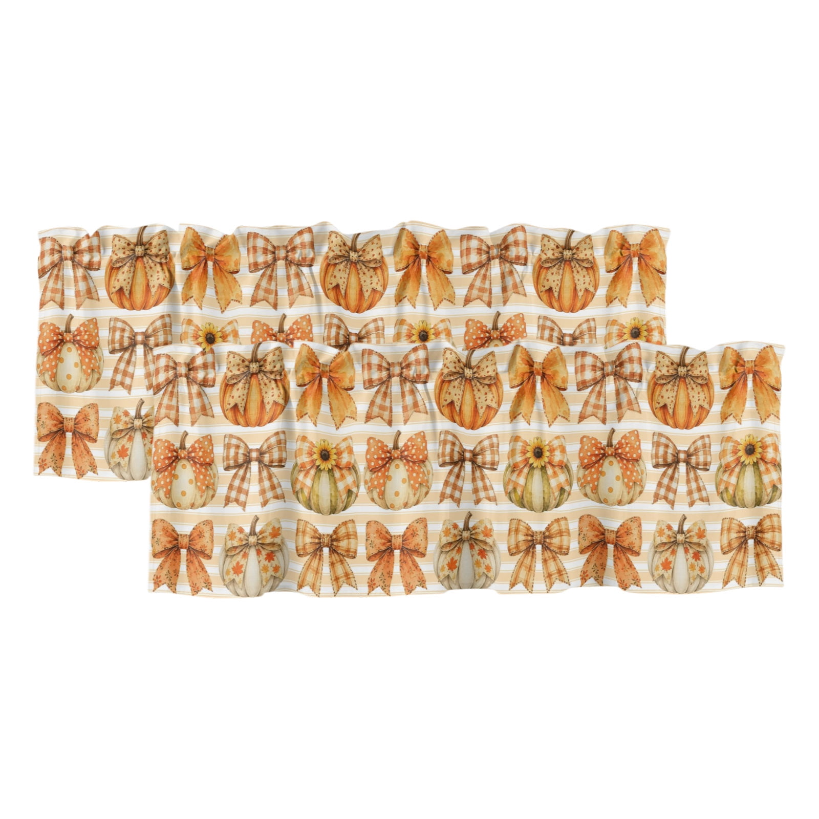 2 Pack Valances for Windows 60 x 18 Inch, Bow Pumpkins Fall Decorative ...