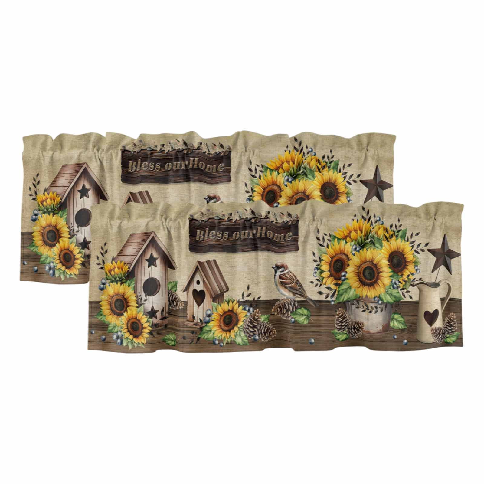 2 Pack Valances for Windows 60 x 18 Inch, Farmhouse Sunflowers ...