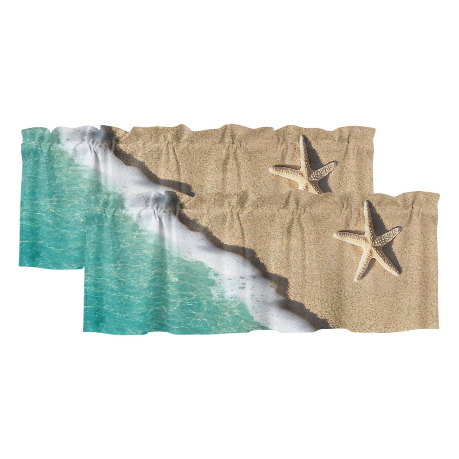 2 Pack Valances for Windows, Beige Beach Starfish Window Valances for ...
