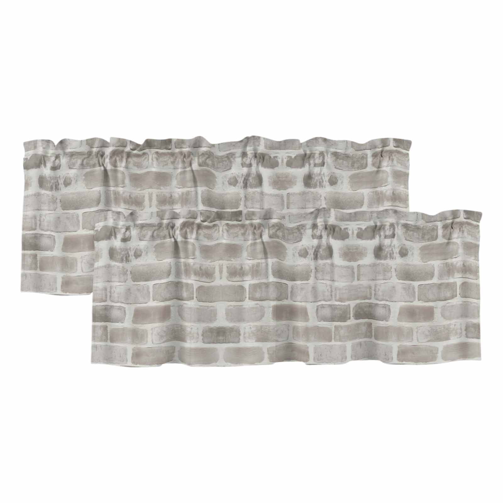 2 Pack Valances for Windows, Beige Brick Wall Window Valances for ...