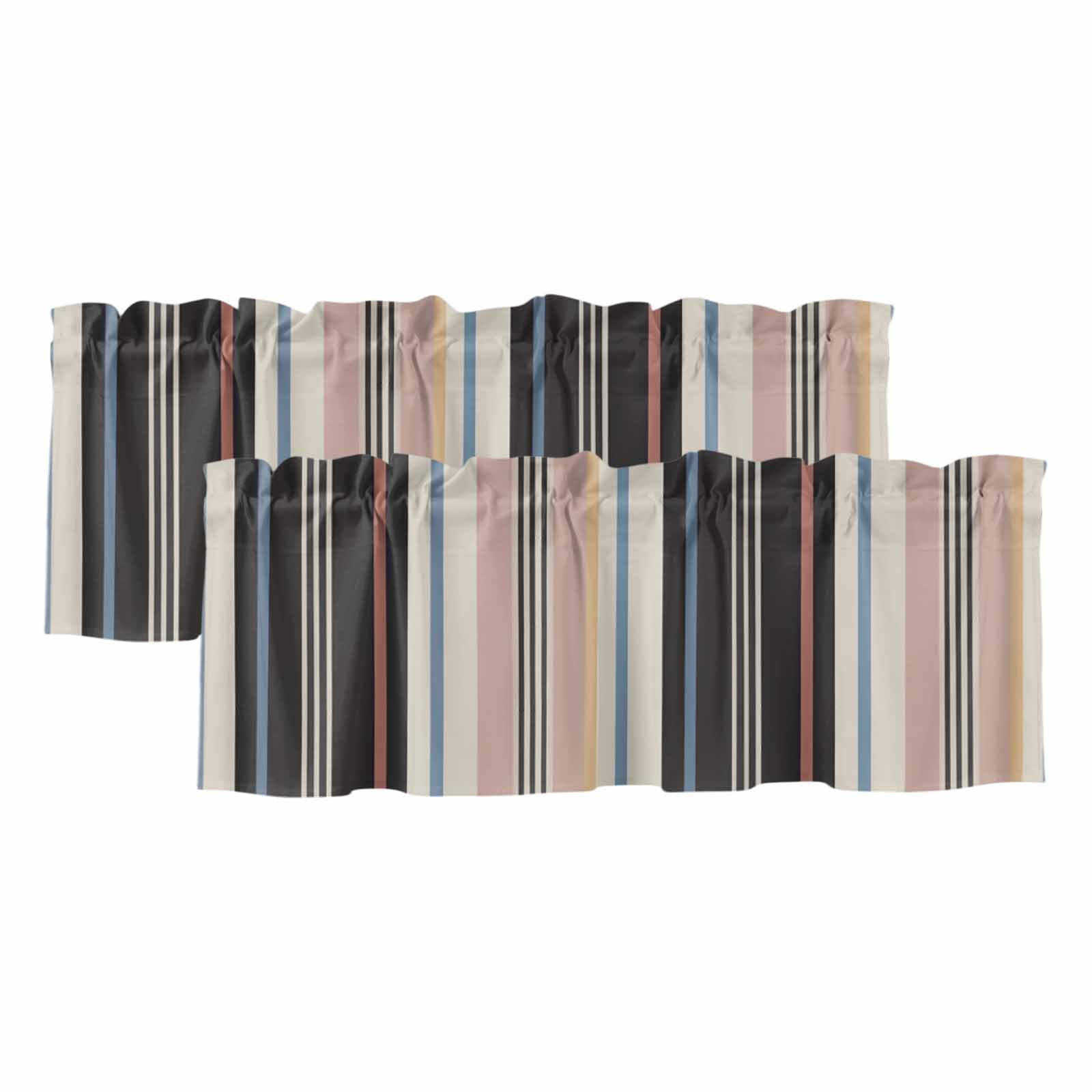 2 Pack Valances for Windows, Black Brown Striped Window Valances for ...