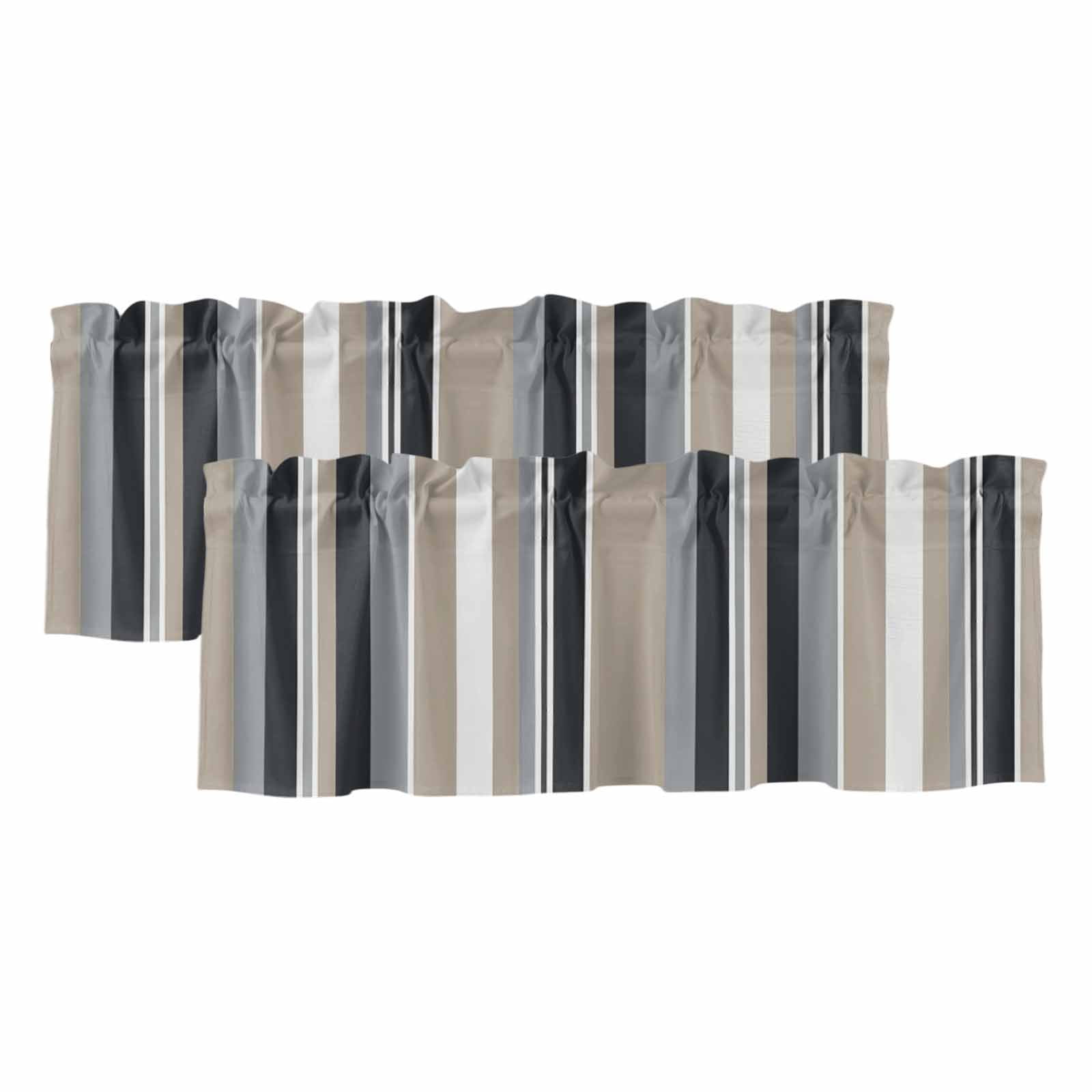 2 Pack Valances for Windows, Black Grey Brown Striped Window Valances ...