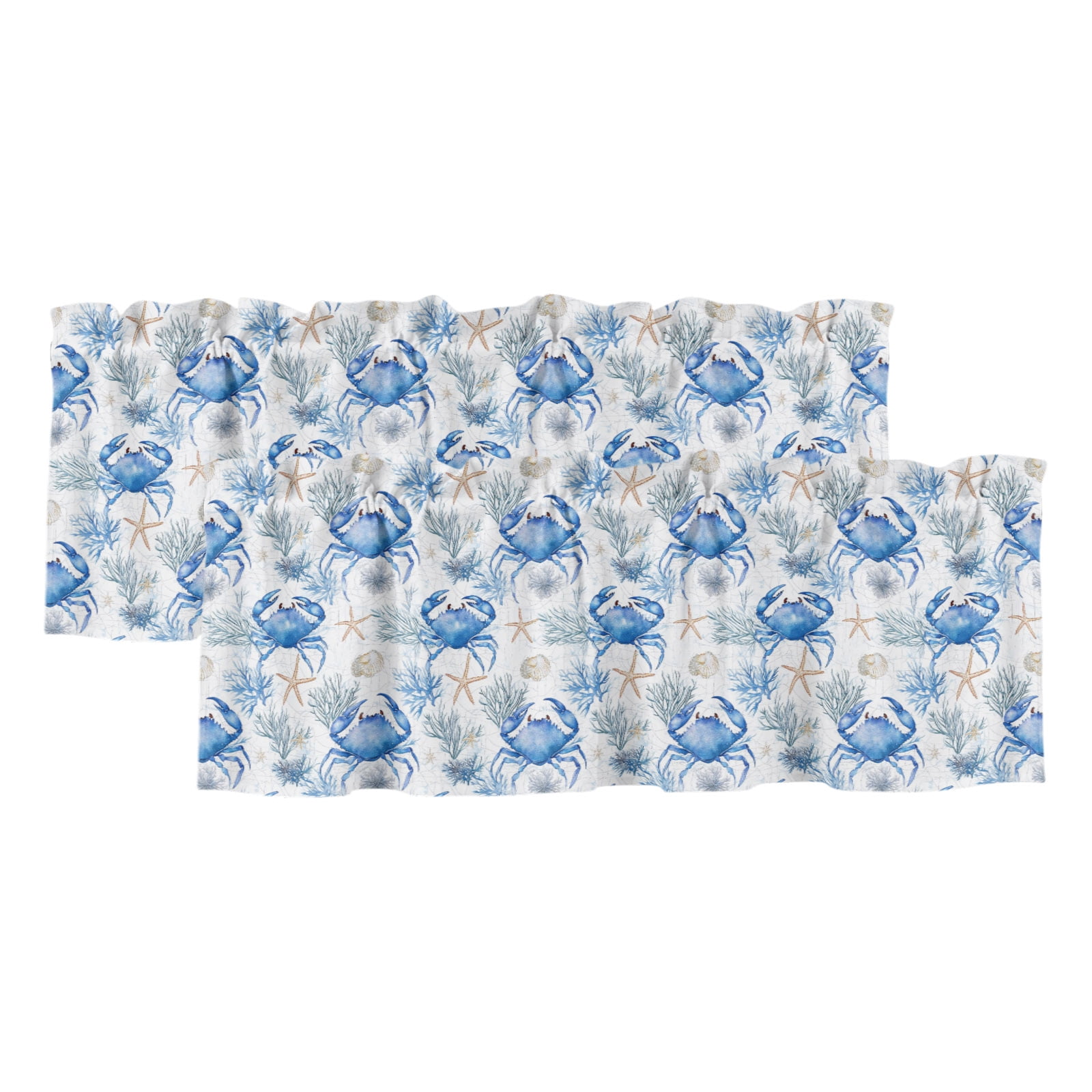 2 Pack Valances for Windows, Blue Crab Coastal Window Valances for ...