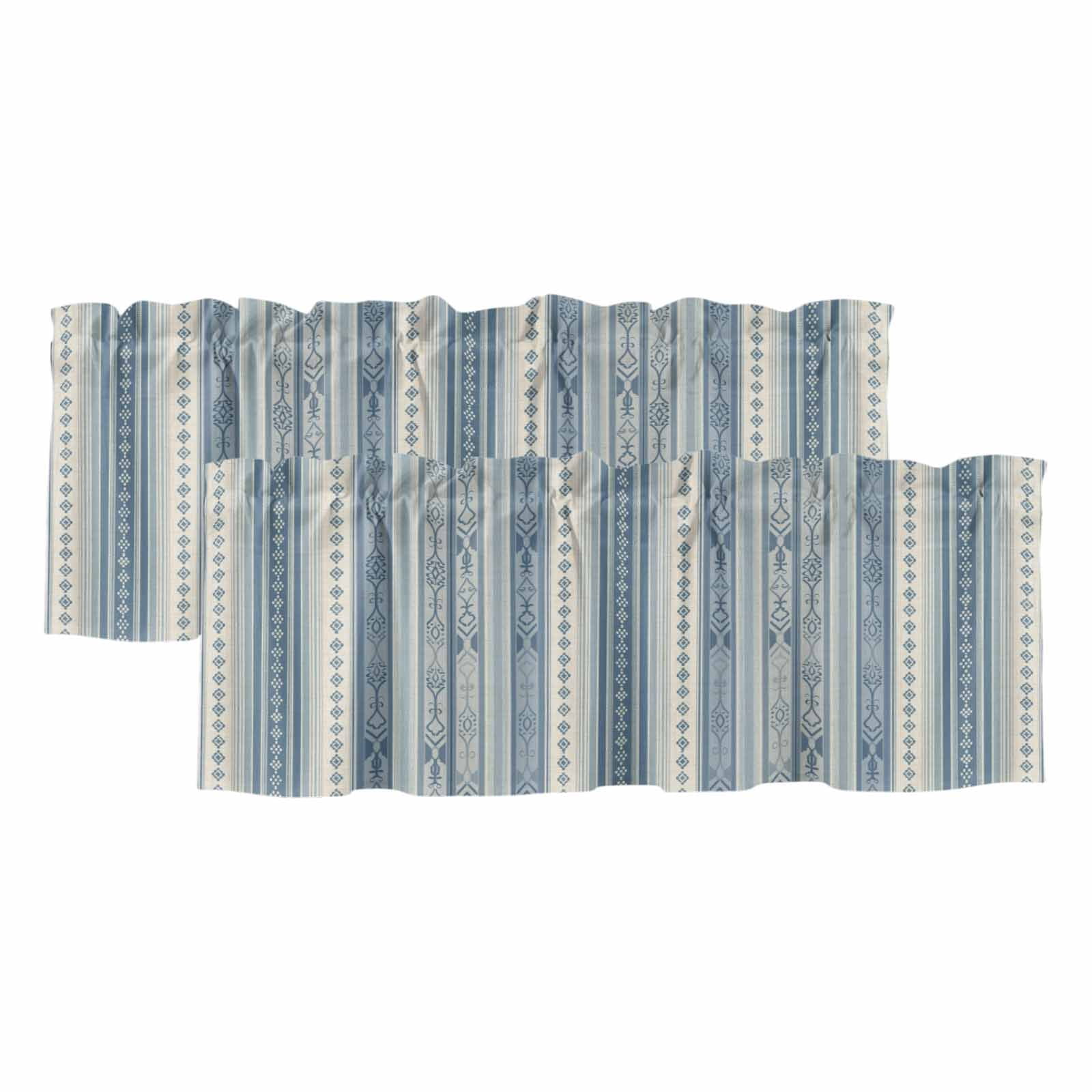 2 Pack Valances for Windows, Blue Geometric Window Valances for Living ...