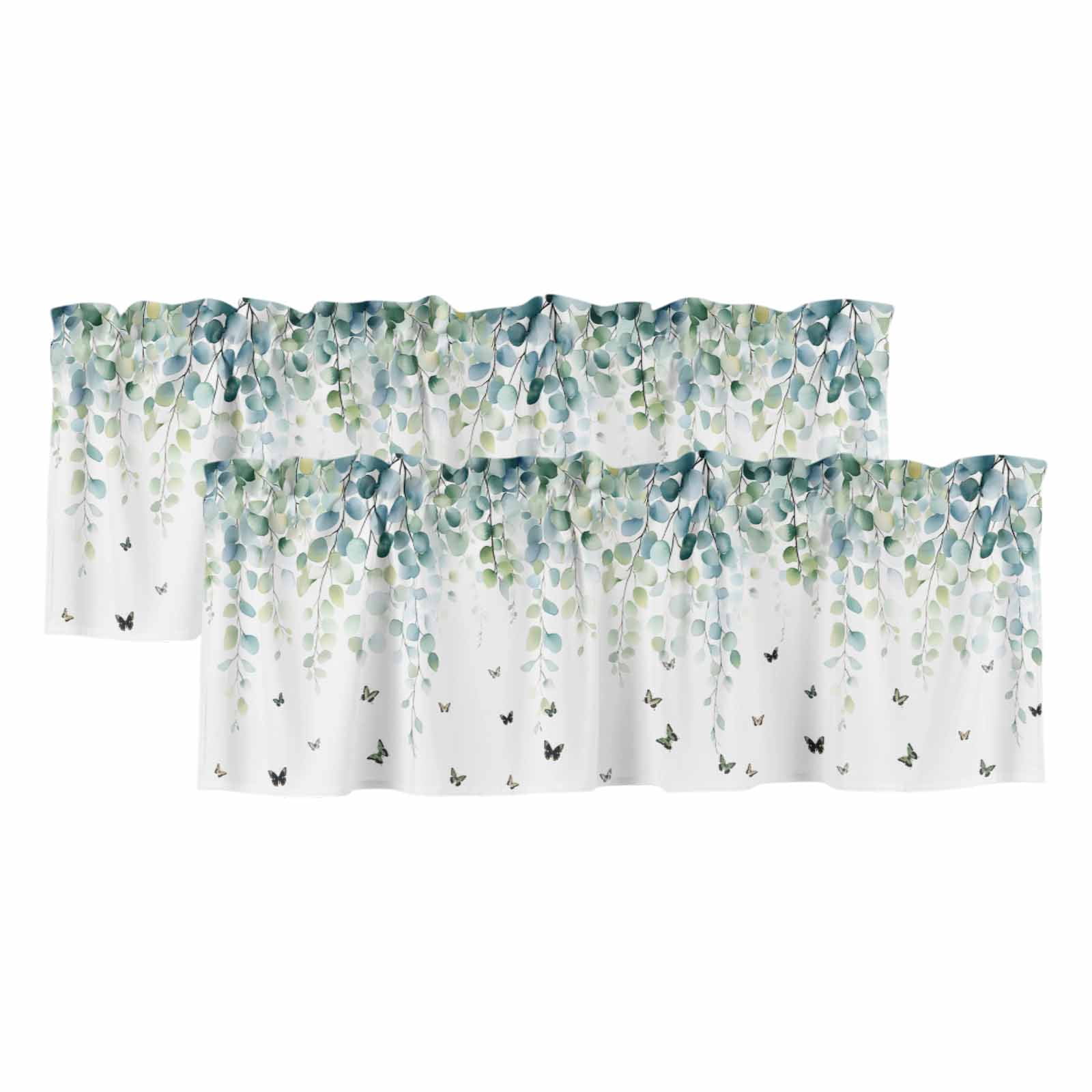 2 Pack Valances for Windows, Blue Green Eucalyptus Window Valances for ...