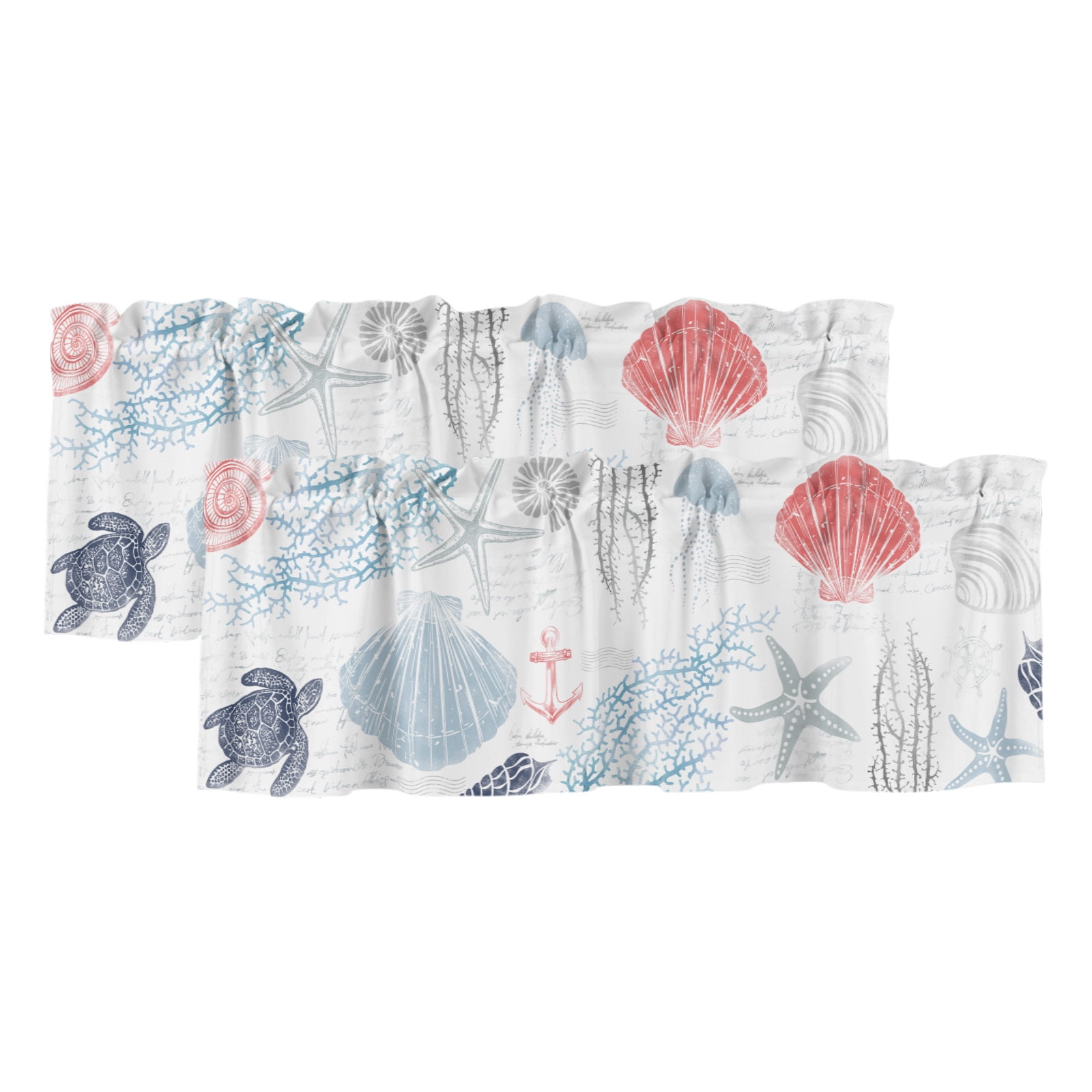2 Pack Valances for Windows, Blue Red Coastal Nautical Window Valances ...