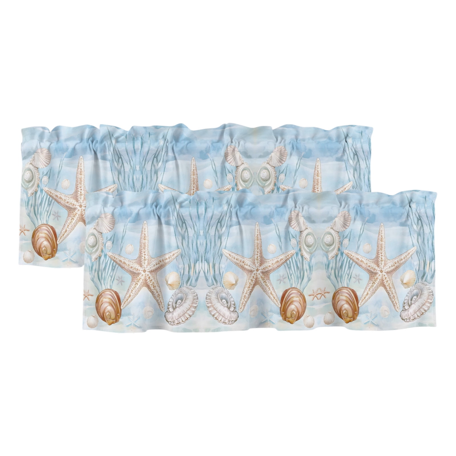 2 Pack Valances for Windows, Blue Starfish Coastal Window Valances for ...