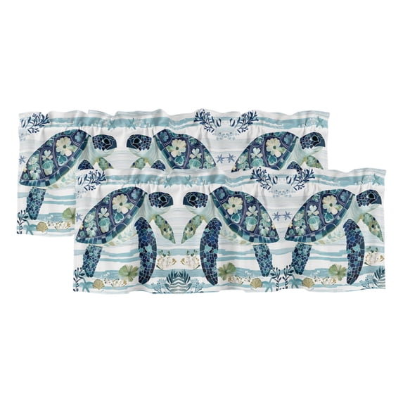 2 Pack Valances for Windows, Blue Teal Coastal Window Valances for ...