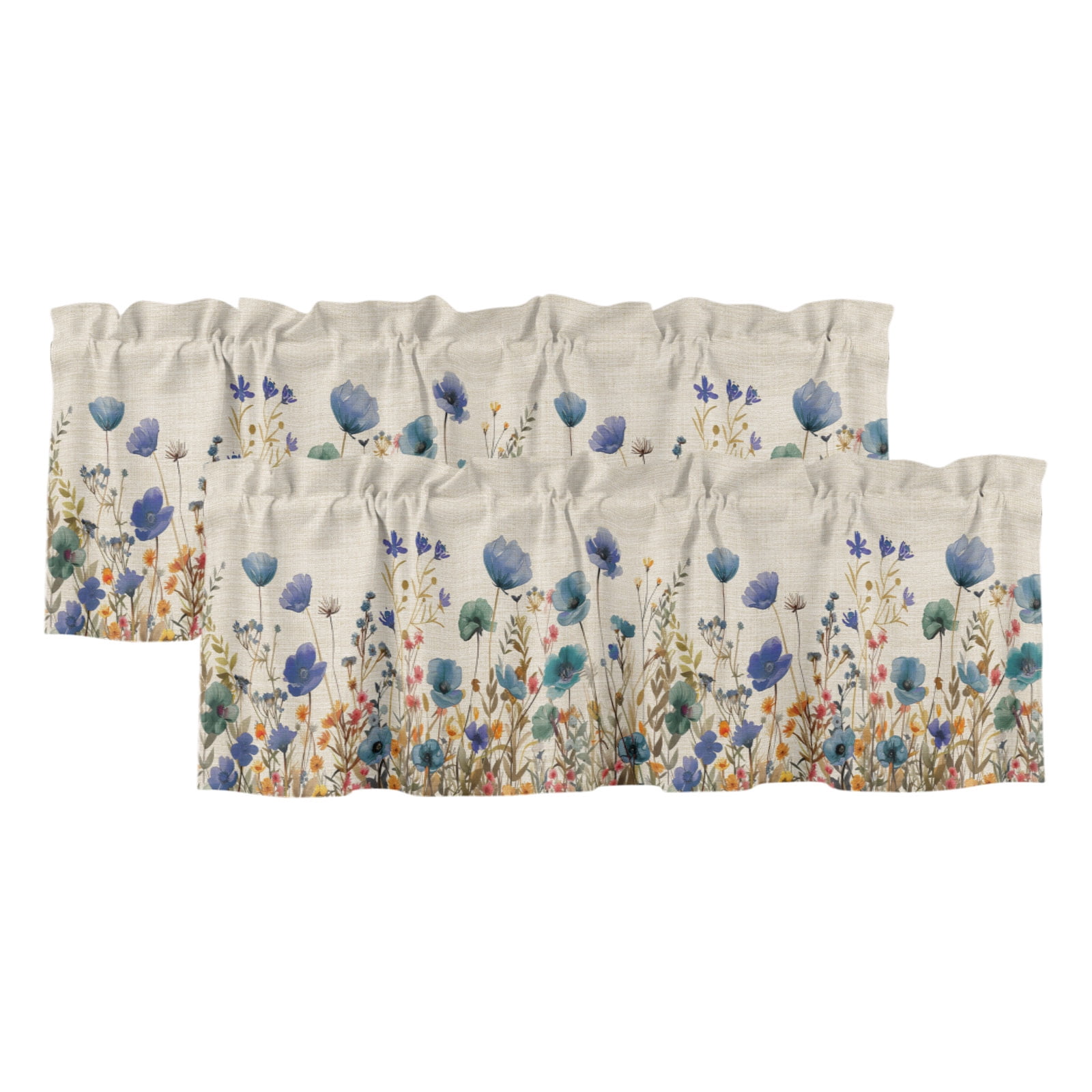 2 Pack Valances for Windows, Blue Teal Spring Floral Window Valances ...