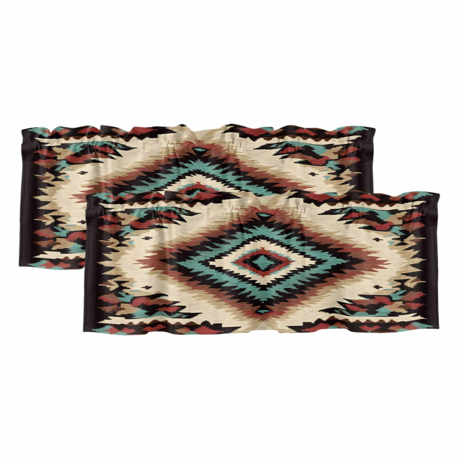 2 Pack Valances for Windows, Brown Teal Red Boho Window Valances for ...