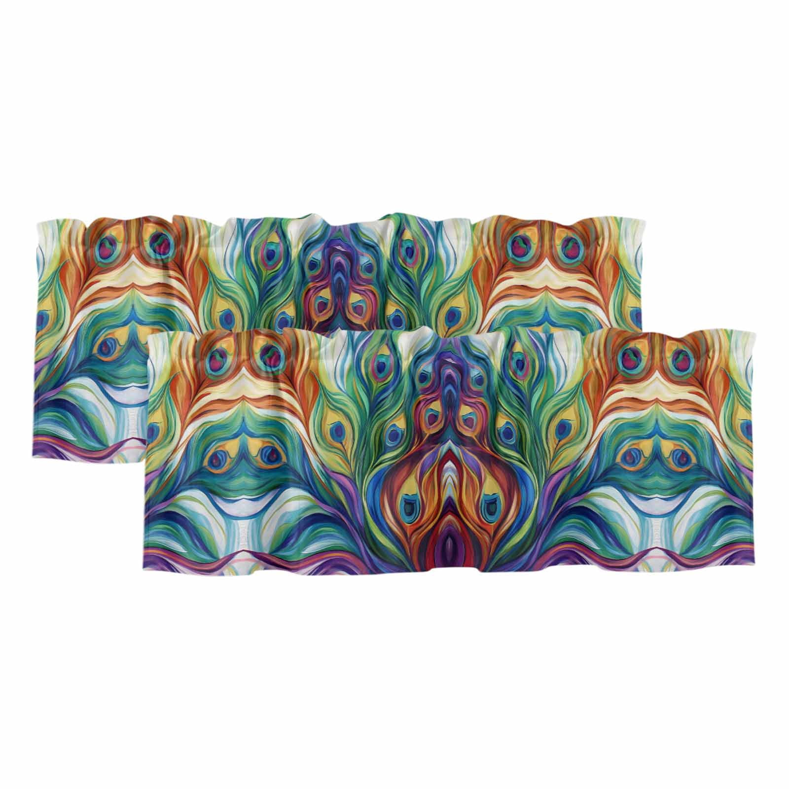 2 Pack Valances for Windows, Colorful Peacock Feathers Window Valances ...