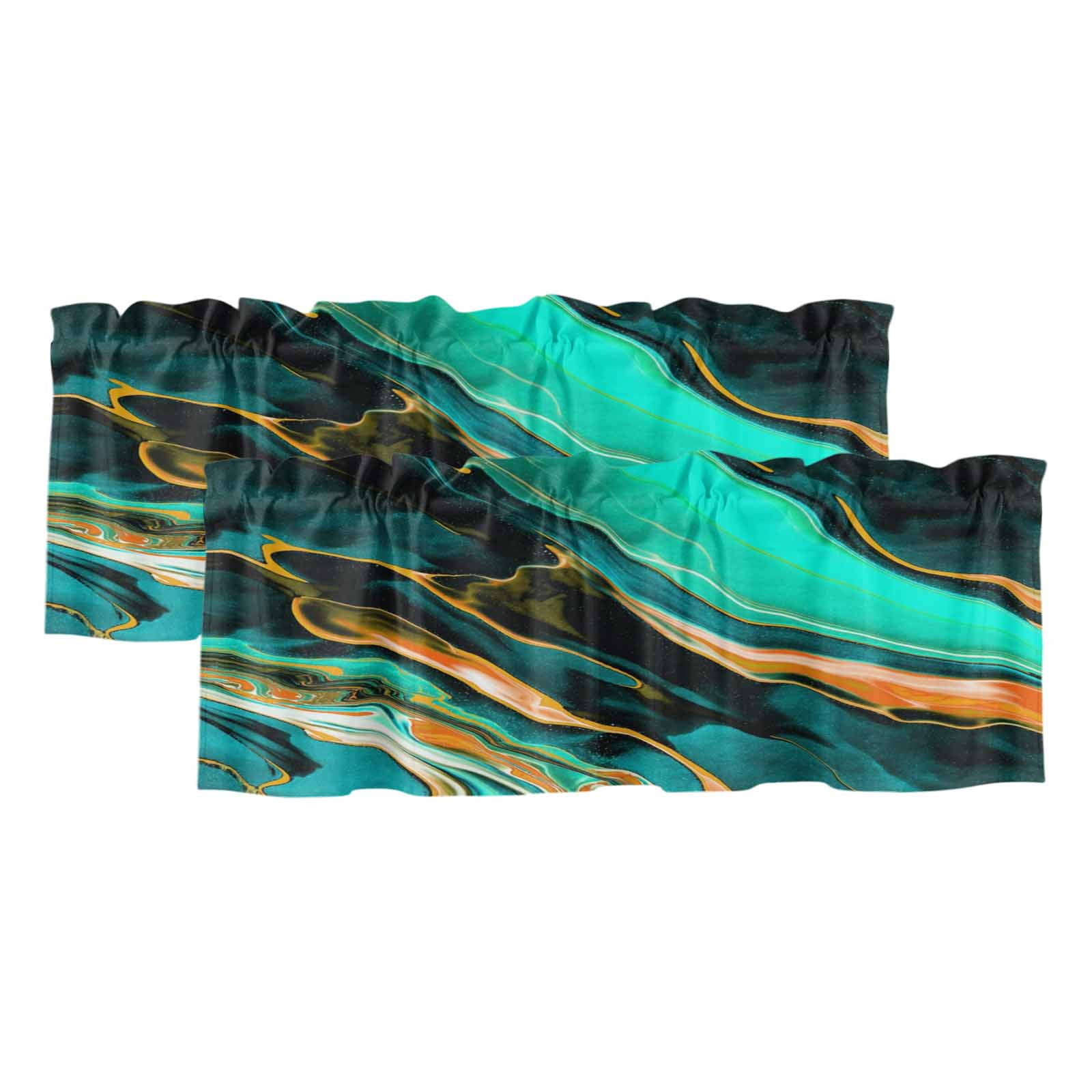 2 Pack Valances for Windows, Dark Green Orange Marble Window Valances ...