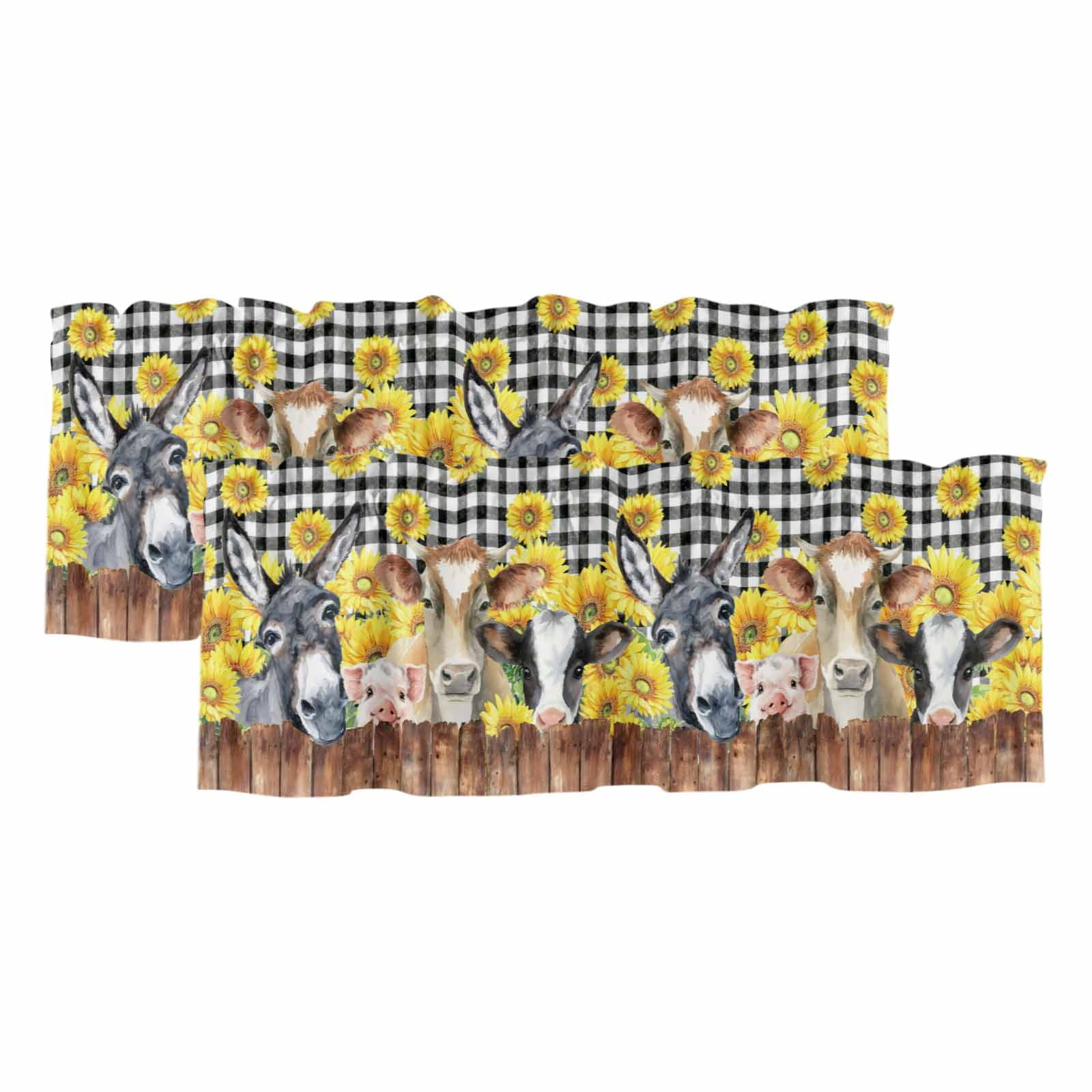 2 Pack Valances for Windows, Farmhouse Pig Cow Wooden Window Valances ...