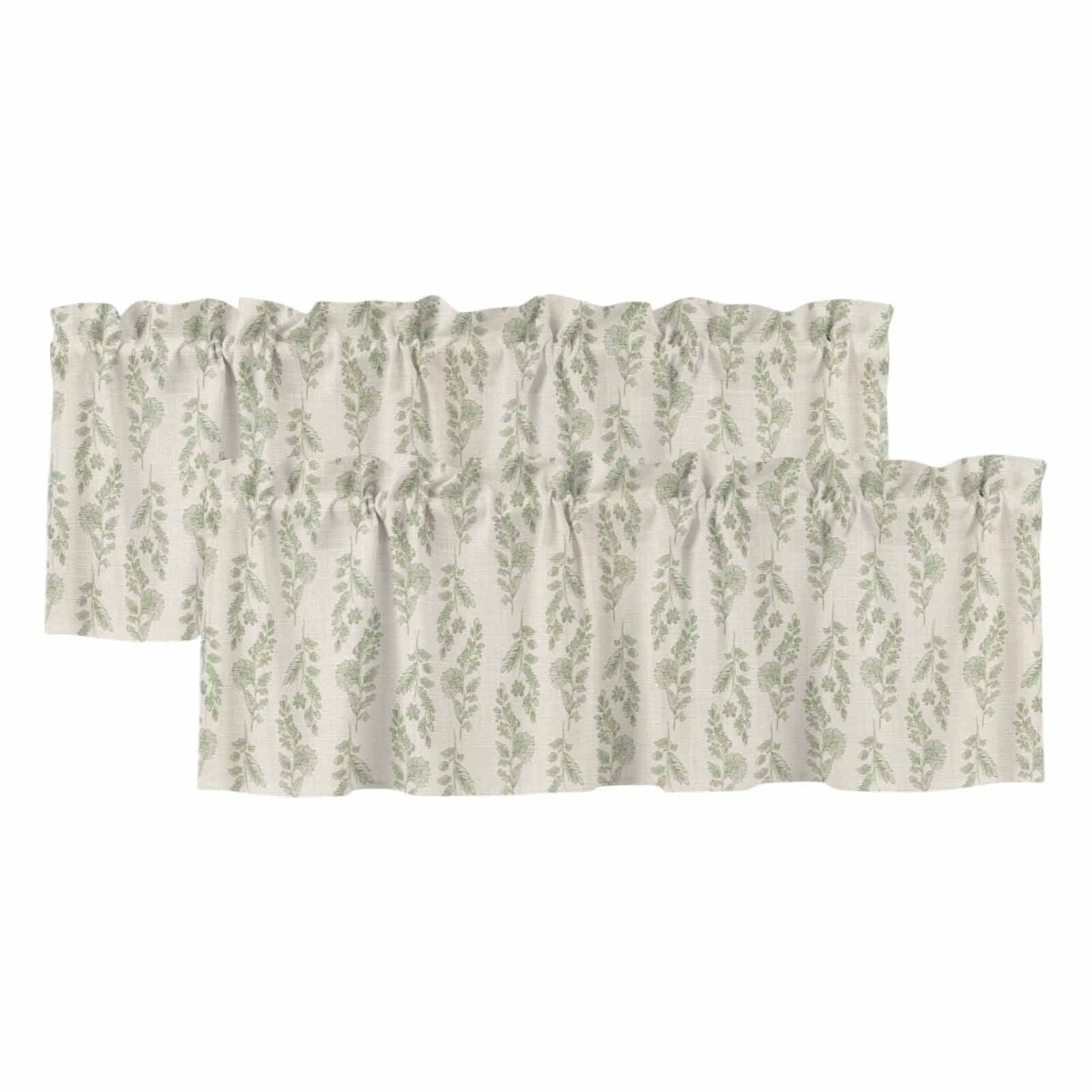 2 Pack Valances for Windows, Green Botanical Window Valances for Living ...