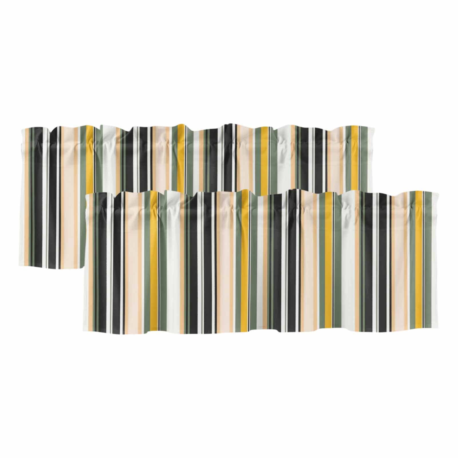 2 Pack Valances for Windows, Green Yellow Black Striped Window Valances ...