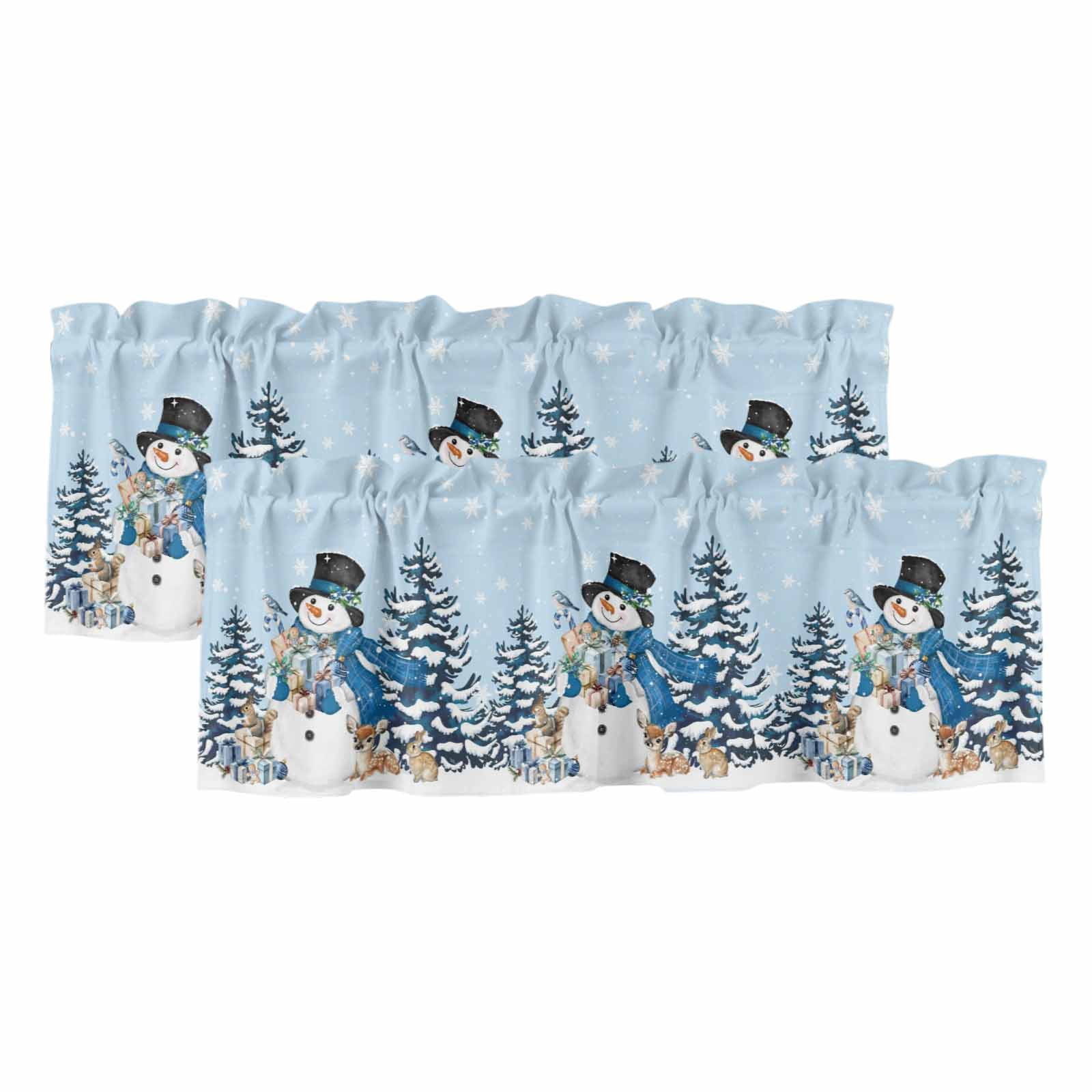 2 Pack Valances for Windows, Light Blue Christmas Snowman Window ...