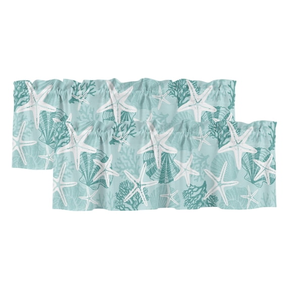 2 Pack Valances for Windows, Mint Green Starfish Window Valances for ...