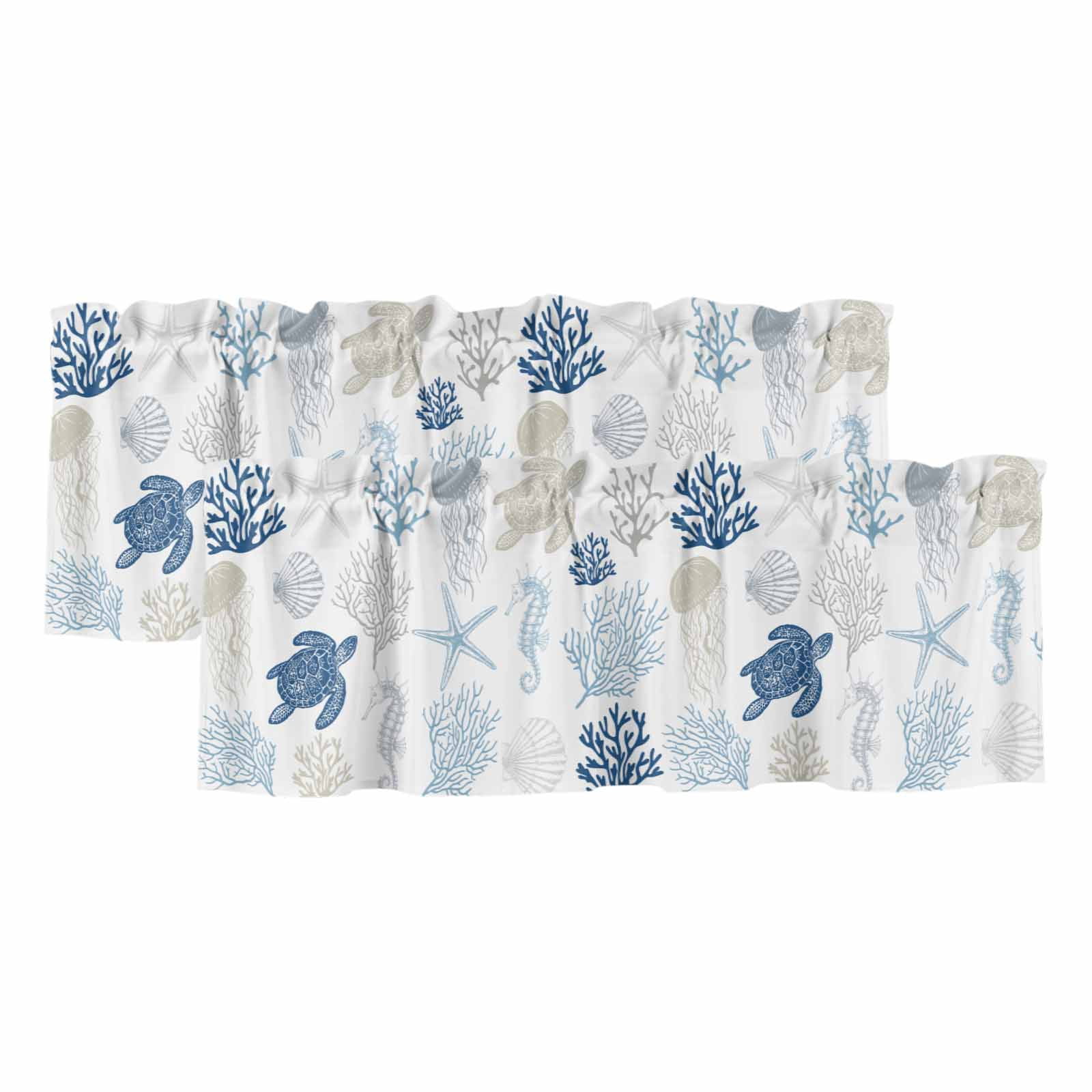 2 Pack Valances for Windows, Navy Blue Coastal Window Valances for ...