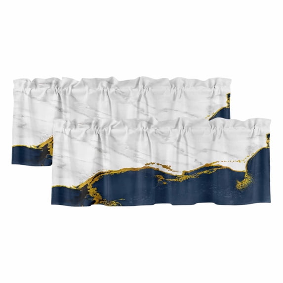 2 Pack Valances for Windows, Navy Blue Gold Marble Window Valances for ...