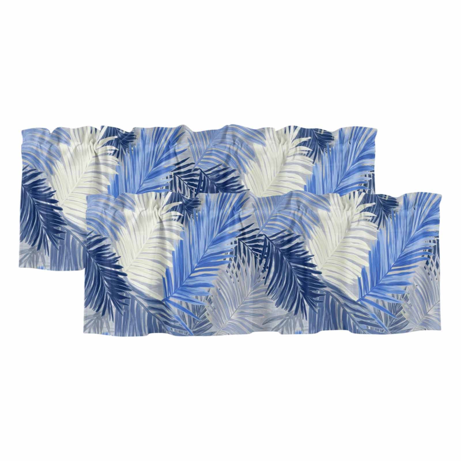 2 Pack Valances for Windows, Navy Blue Grey Palm Leaves Window Valances ...