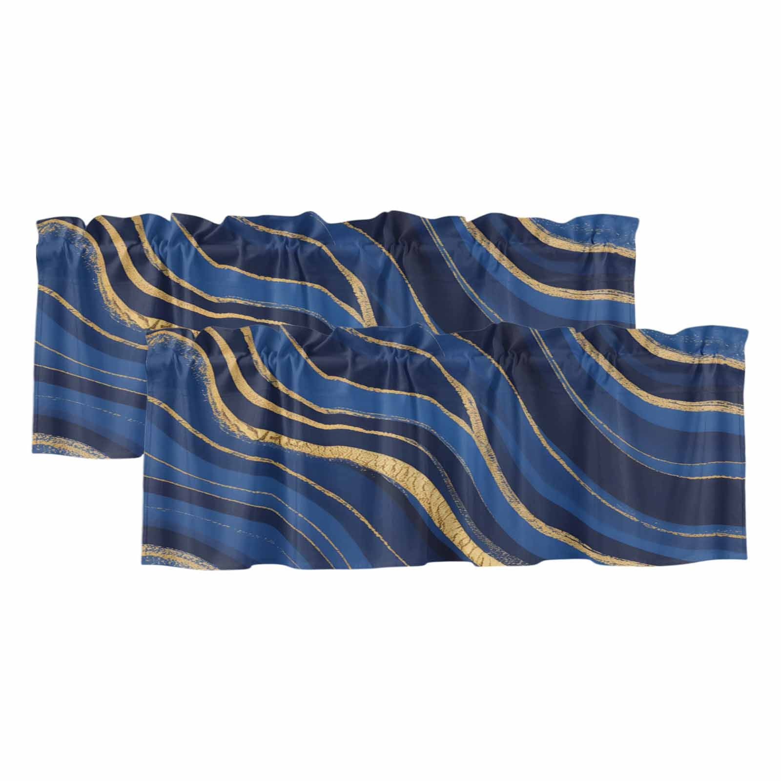 2 Pack Valances for Windows, Navy Blue Moire Window Valances for Living ...