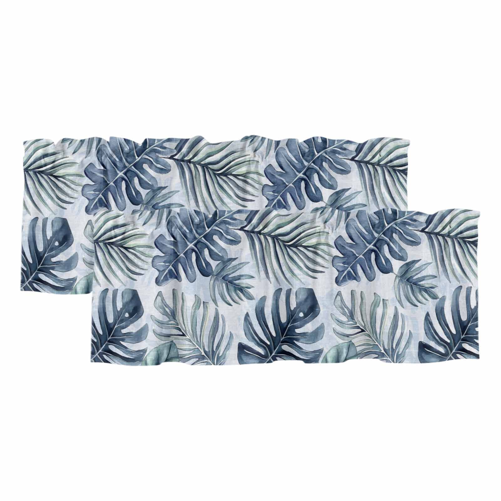 2 Pack Valances for Windows, Navy Blue Monstera Deliciosa Window ...