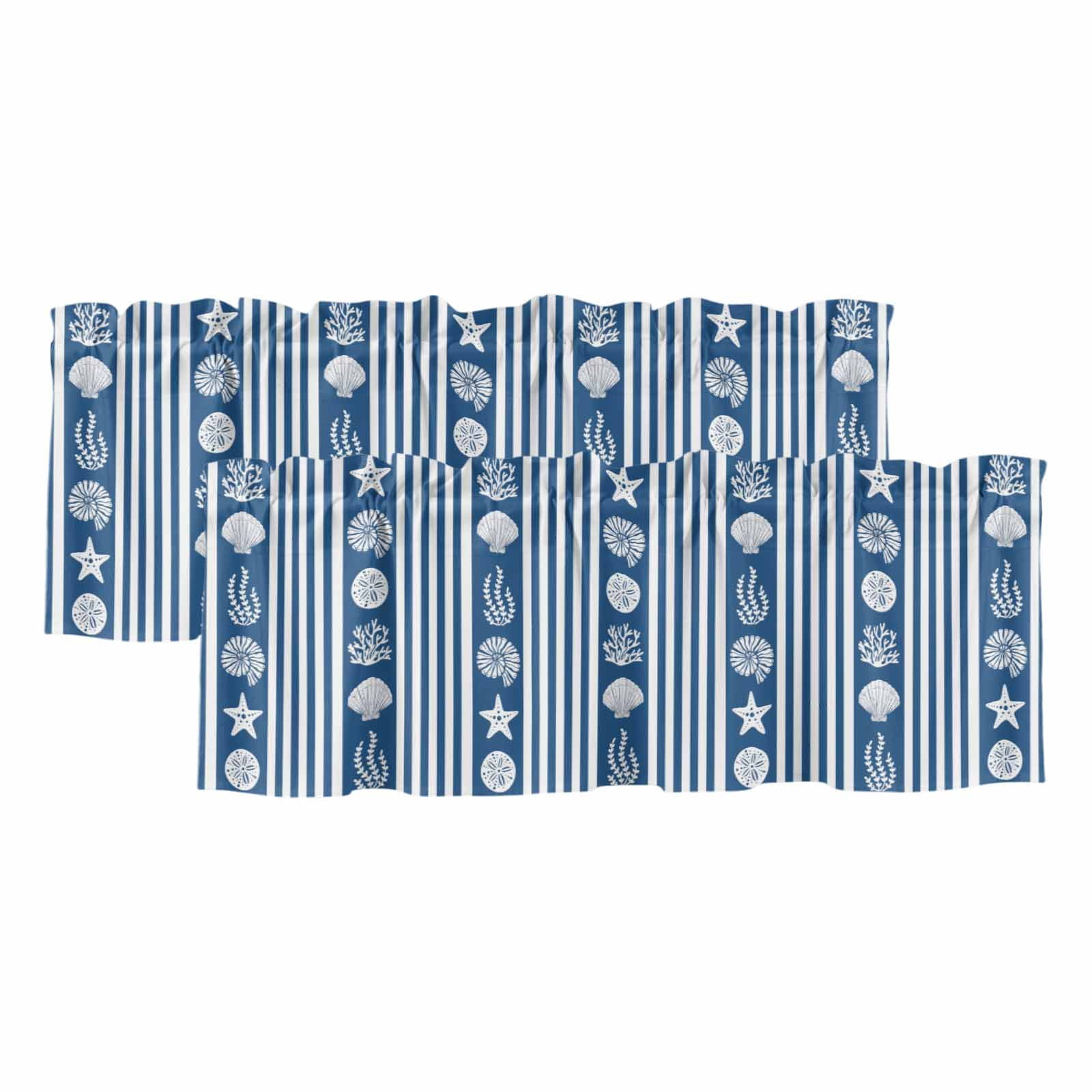 2 Pack Valances for Windows, Navy Blue Striped Coastal Window Valances ...