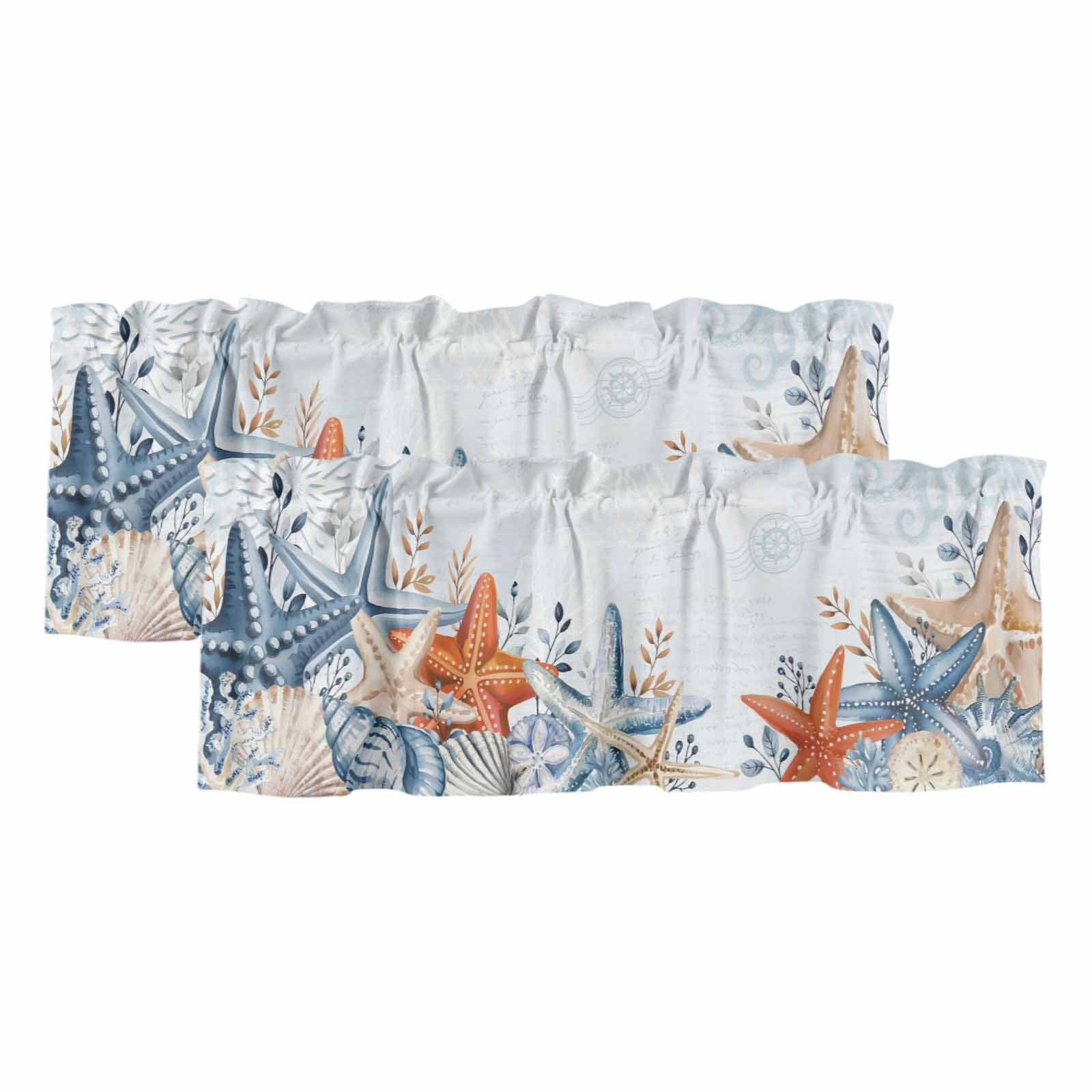 2 Pack Valances for Windows, Orange Blue Starfish Coastal Window ...