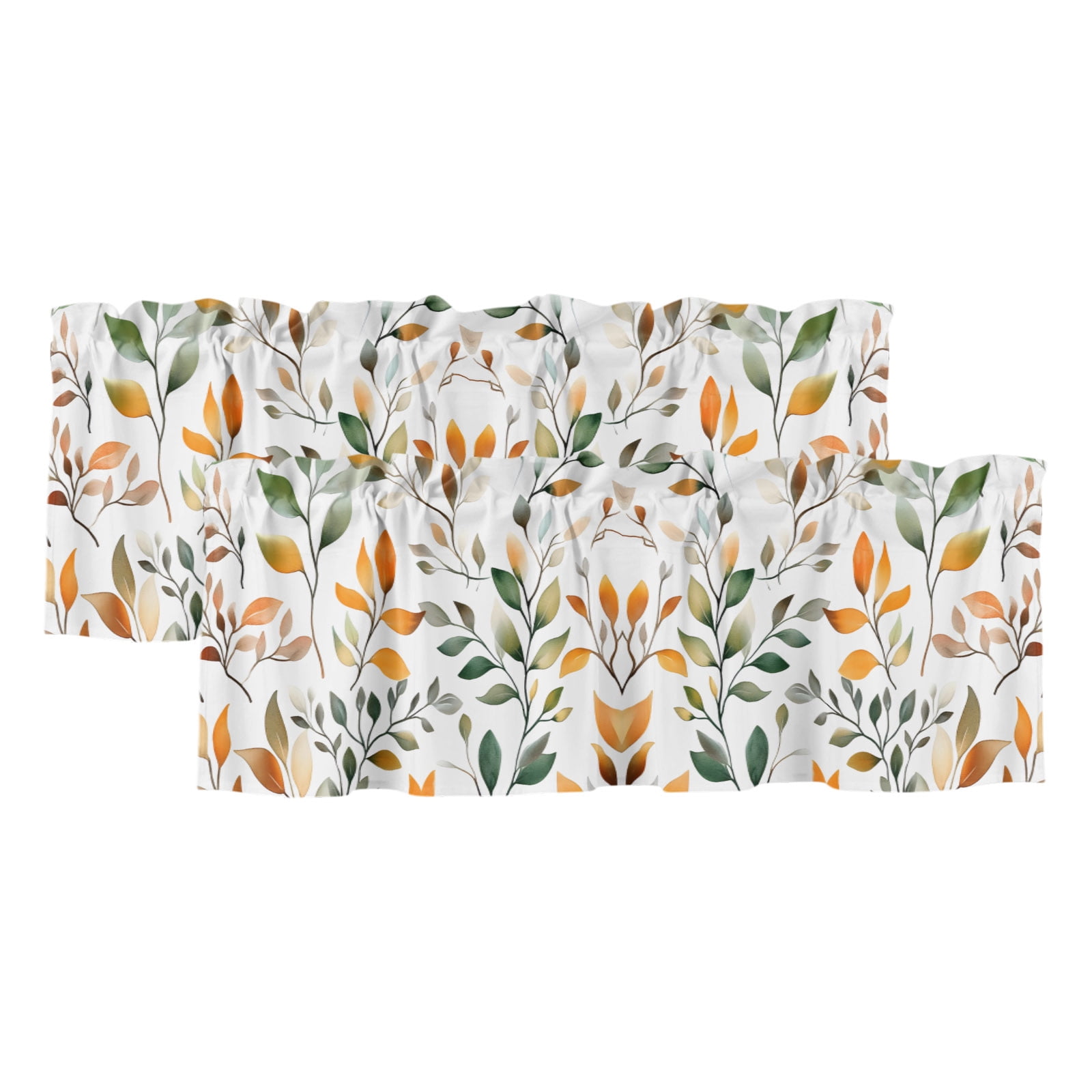 2 Pack Valances for Windows, Orange Green Eucalyptus Leaf Window ...