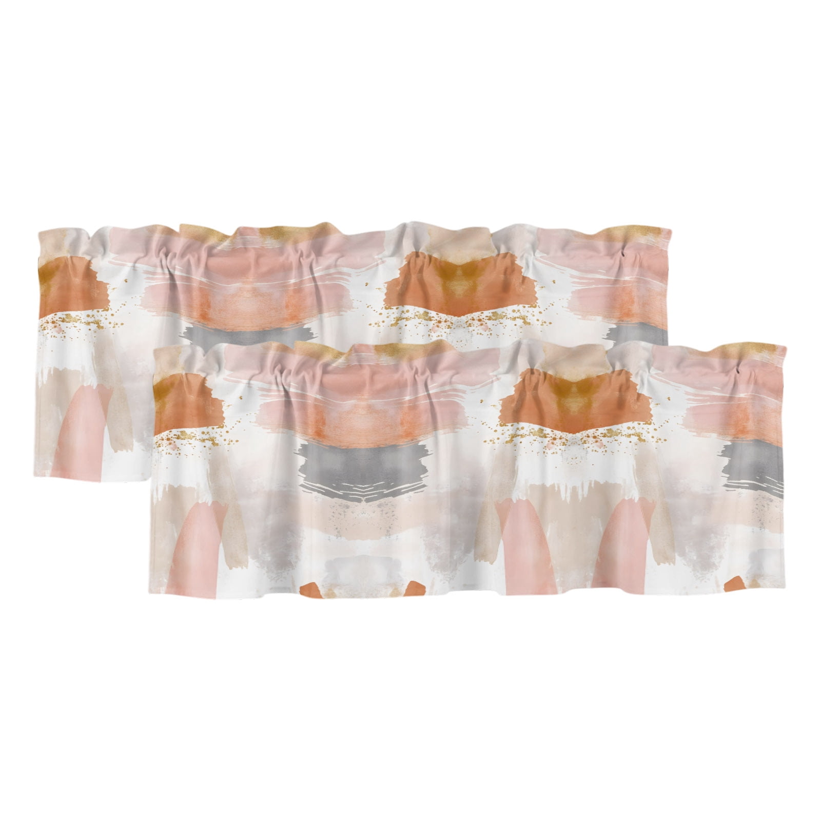 2 Pack Valances for Windows, Pink Beige Color Block Window Valances for ...