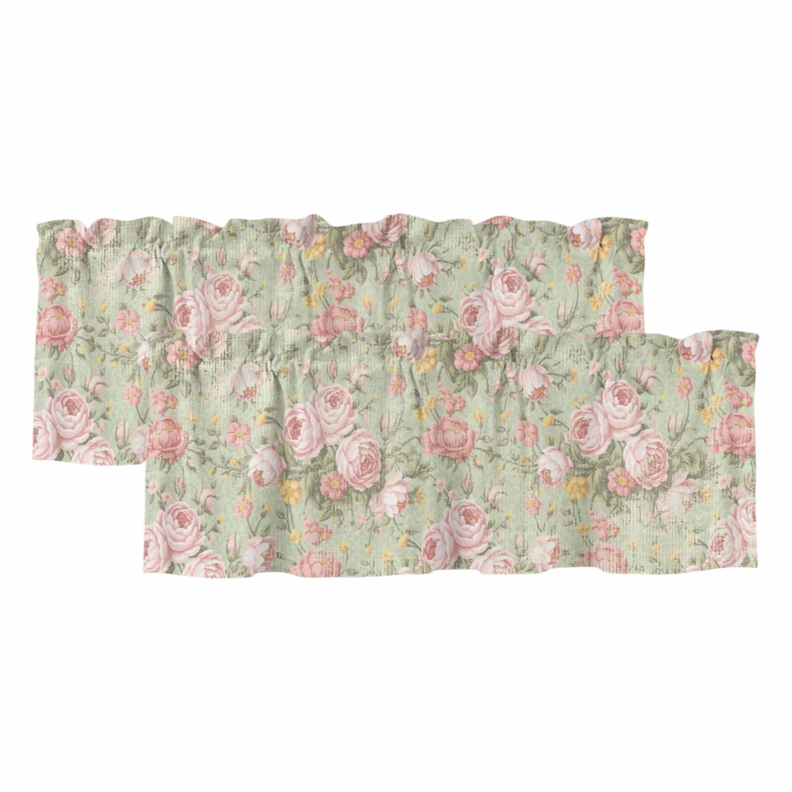 2 Pack Valances for Windows, Pink Flowers Window Valances for Living ...