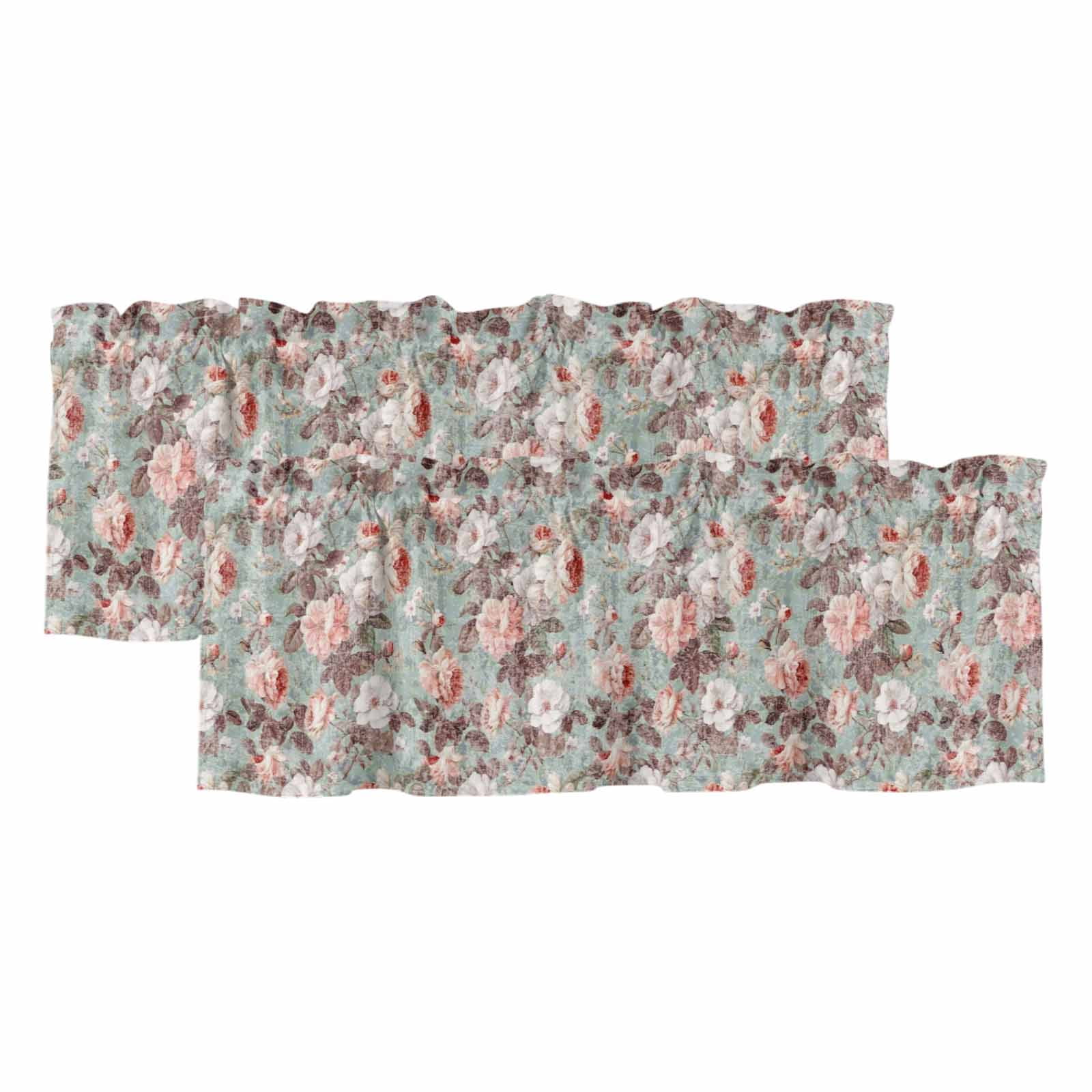 2 Pack Valances for Windows, Pink Green Spring Floral Window Valances ...