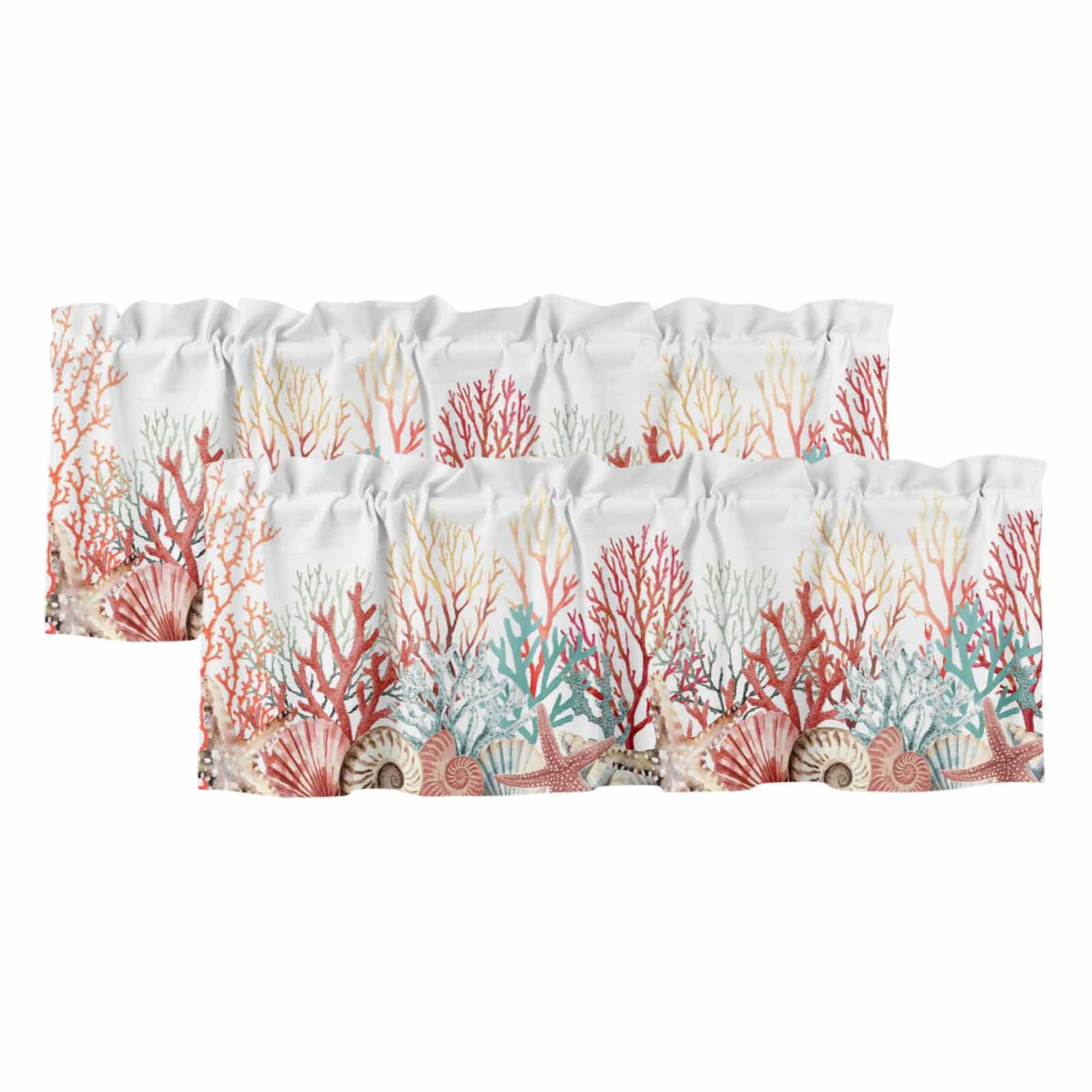 2 Pack Valances for Windows, Red Coral Coastal Window Valances for ...