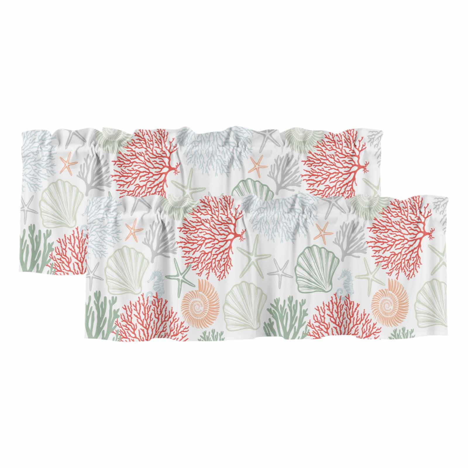2 Pack Valances for Windows, Red Sage Green Coastal Window Valances for ...