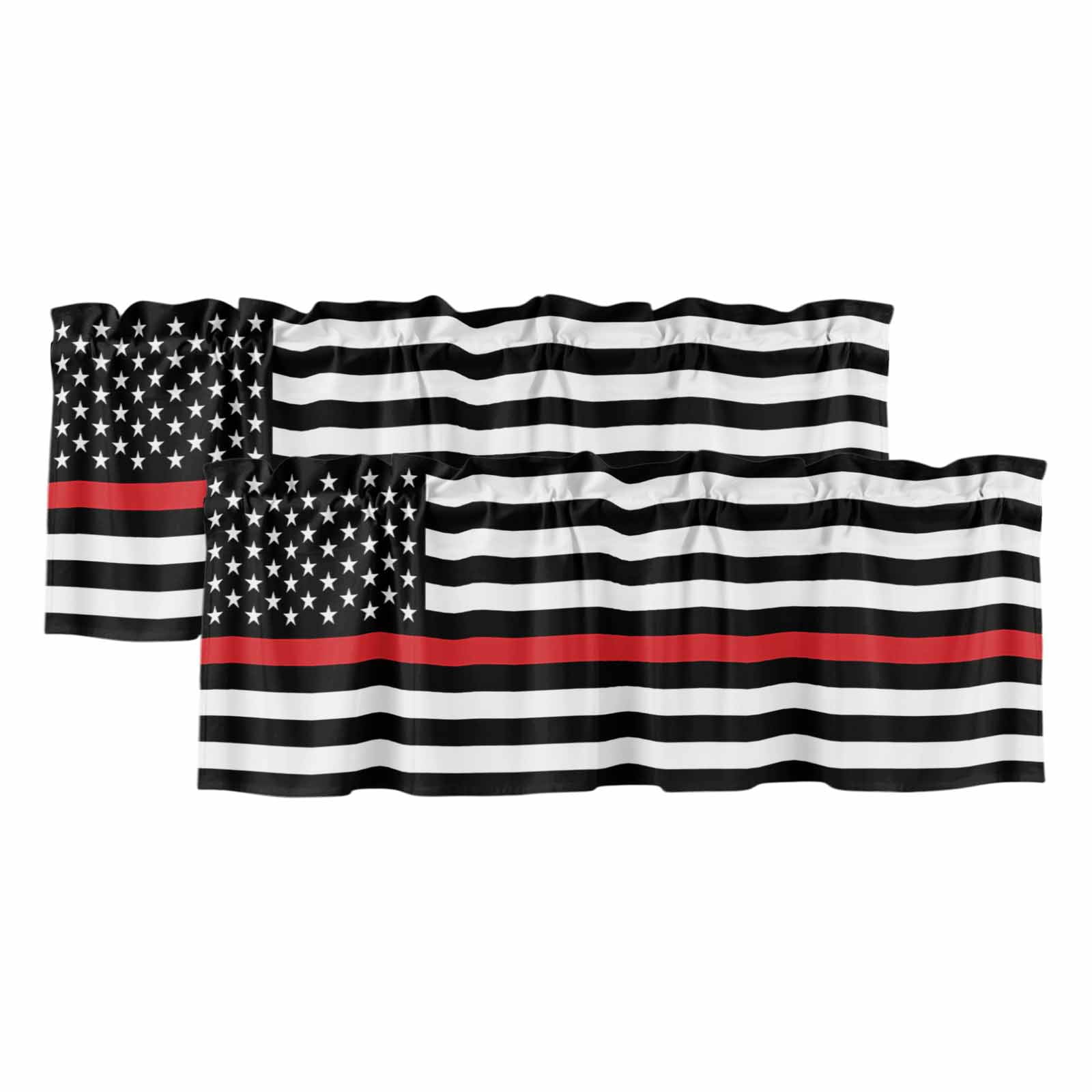 2 Pack Valances for Windows, Red White Stripe Fireman American Flag ...