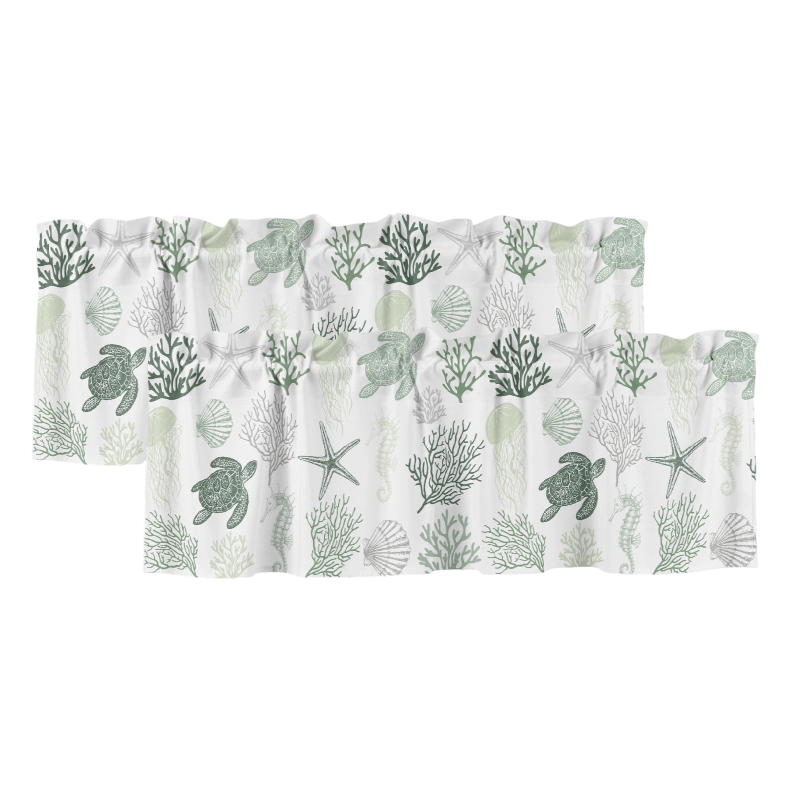 2 Pack Valances for Windows, Sage Green Coastal Window Valances for ...