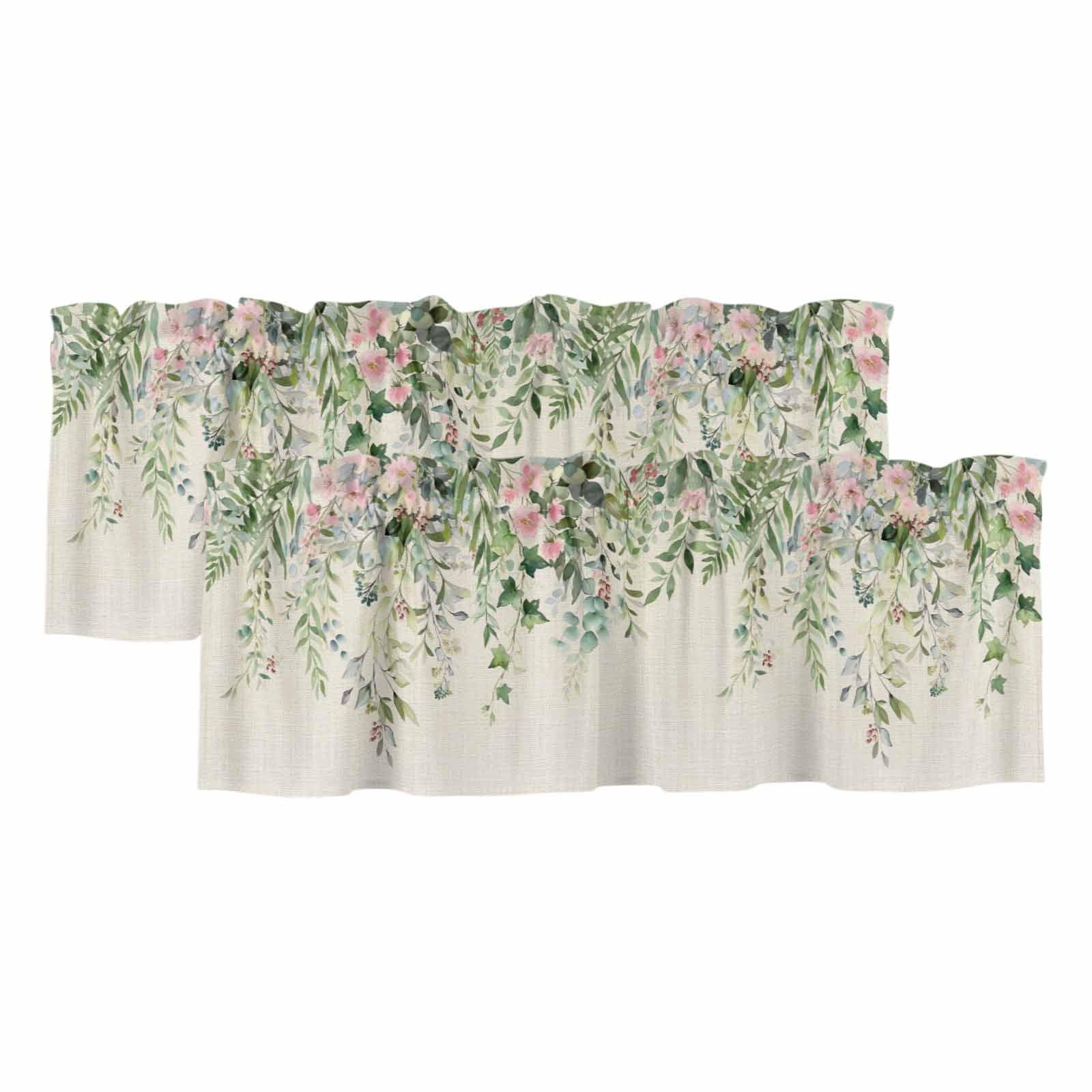 2 Pack Valances for Windows, Sage Green Eucalyptus Leaves Window ...