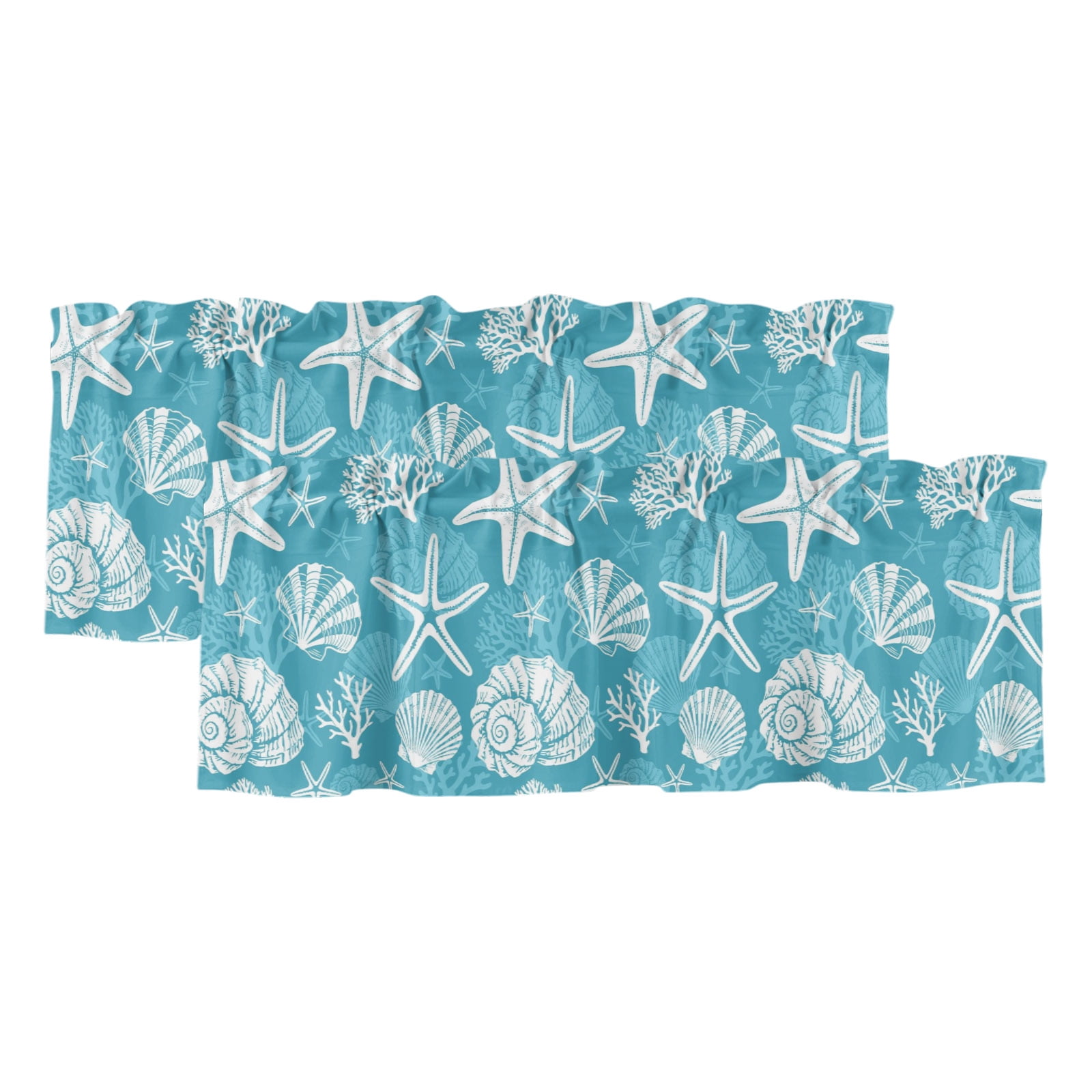 2 Pack Valances for Windows, Starfish Turquoise Coastal Window Valances ...