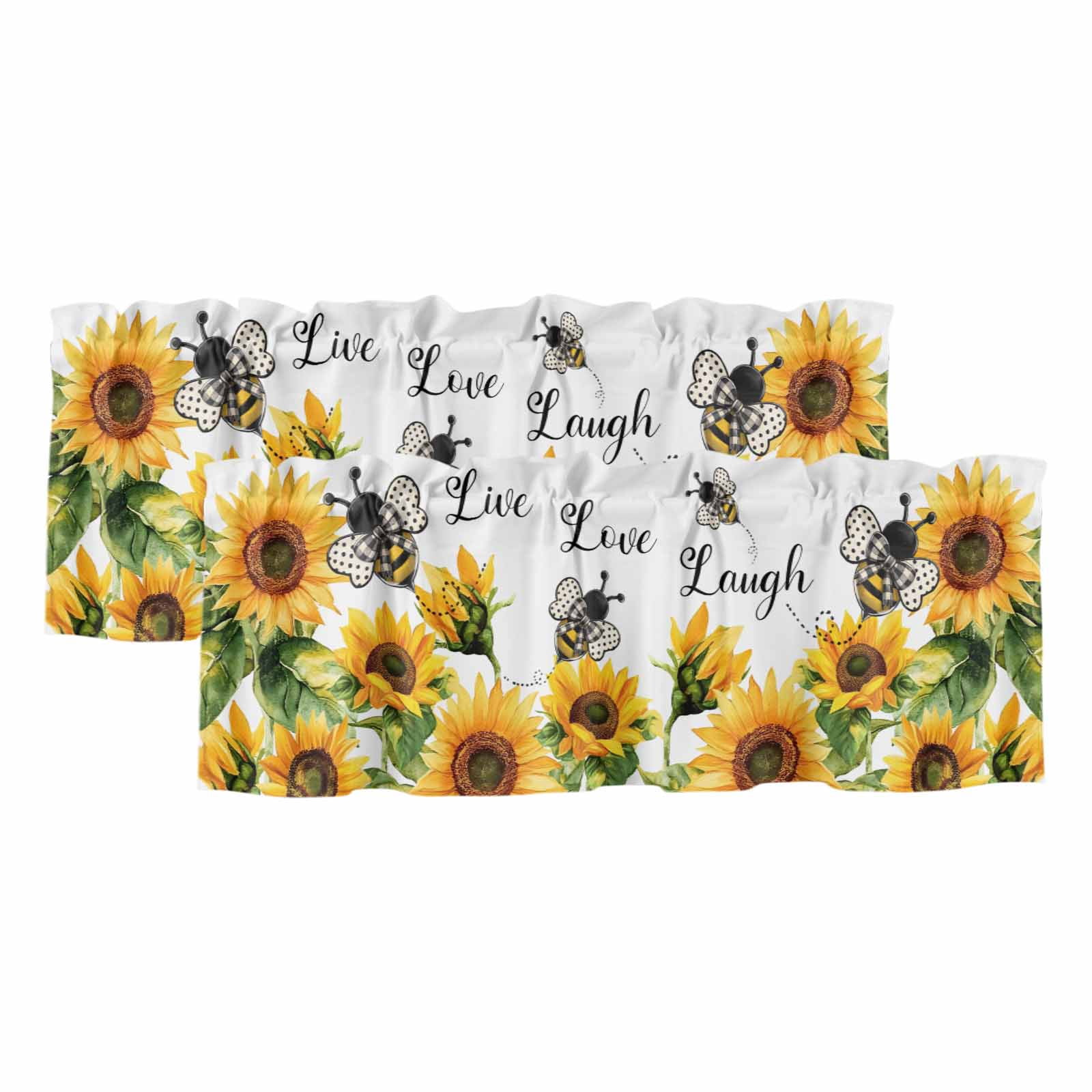 2 Pack Valances for Windows, Sunflower Bee Window Valances for Living ...