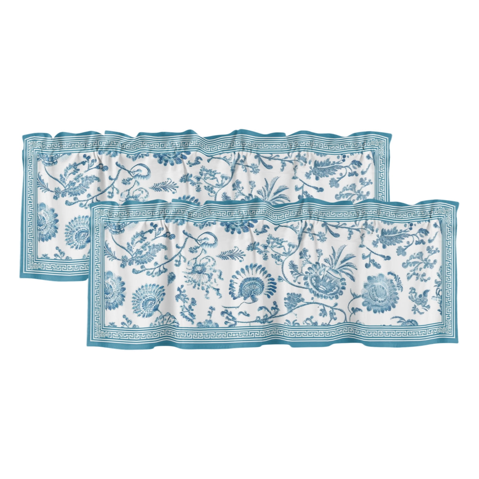 2 Pack Valances for Windows, Teal Blue Floral Window Valances for ...