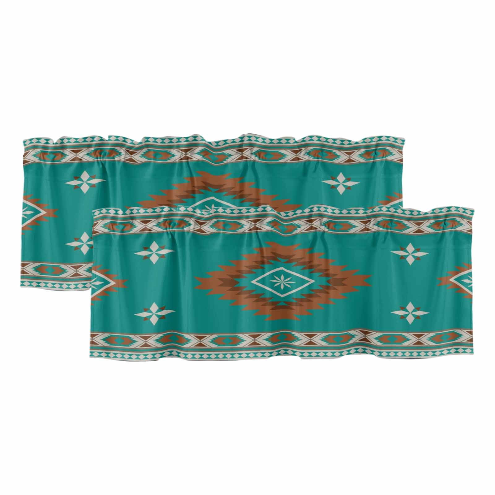 2 Pack Valances for Windows, Teal Brown Boho Window Valances for Living ...
