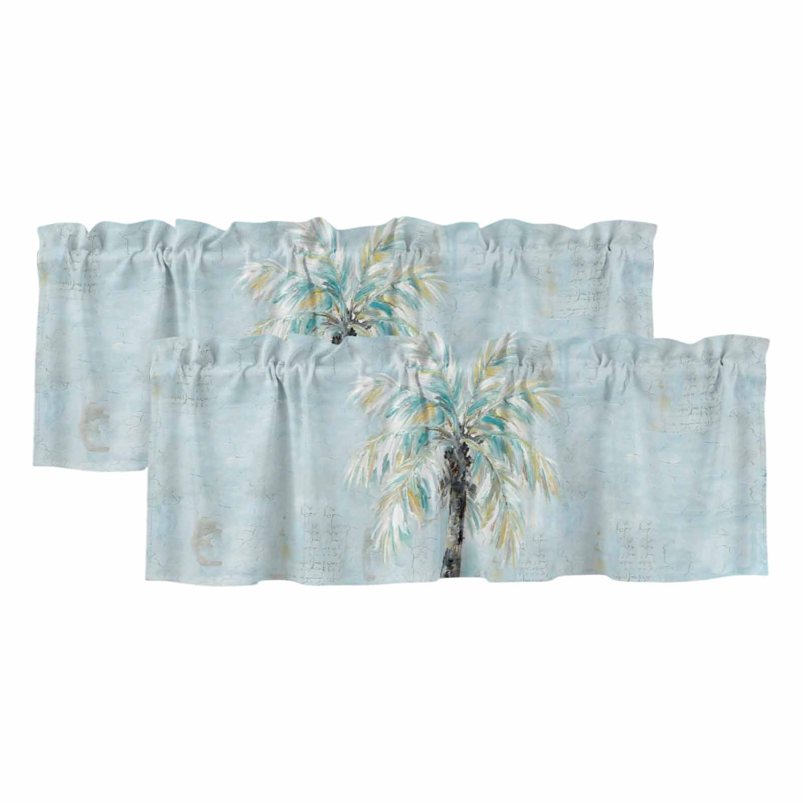 2 Pack Valances for Windows, Teal Coastal Palm Tree Window Valances for ...