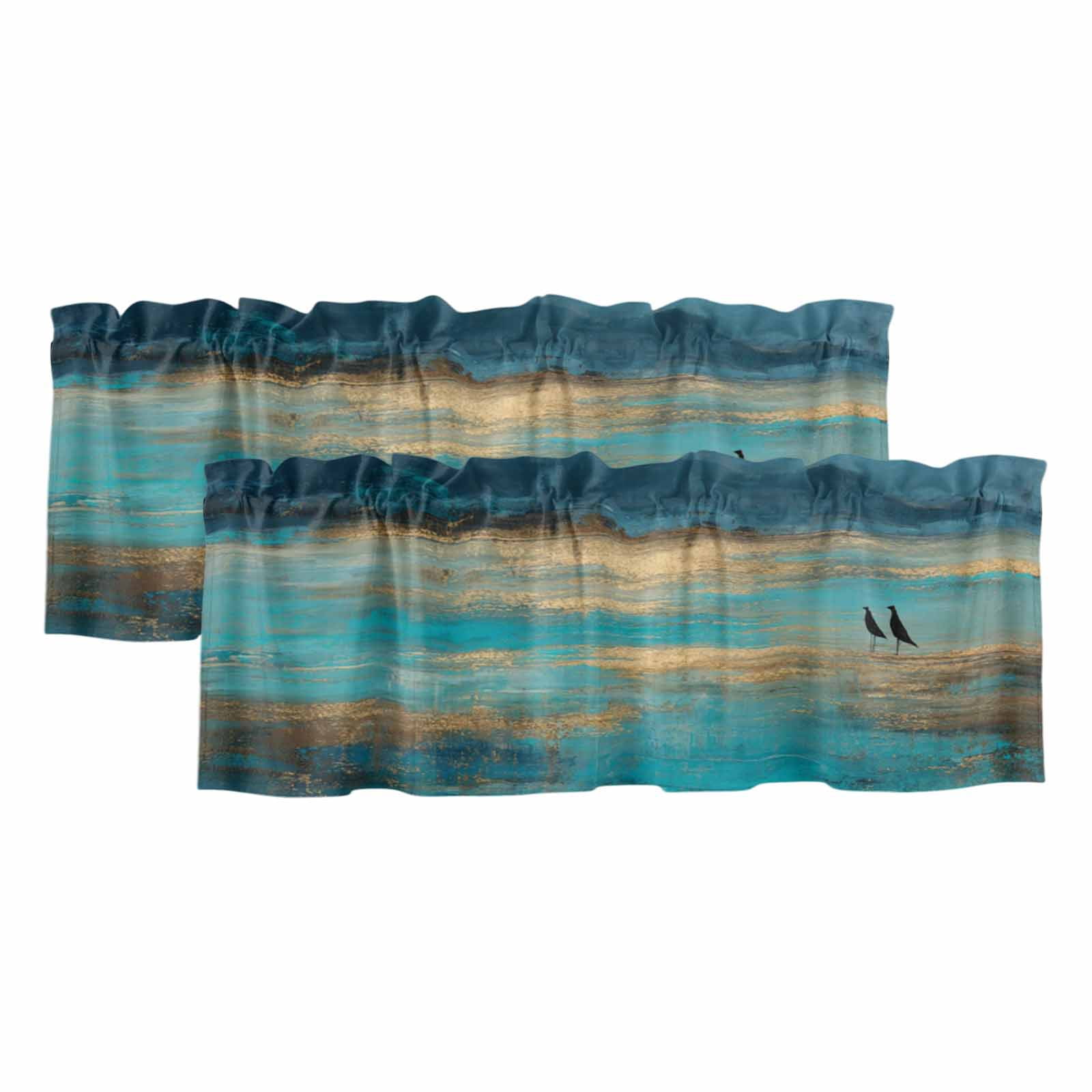 2 Pack Valances for Windows, Teal Golden Oil Painting Window Valances ...