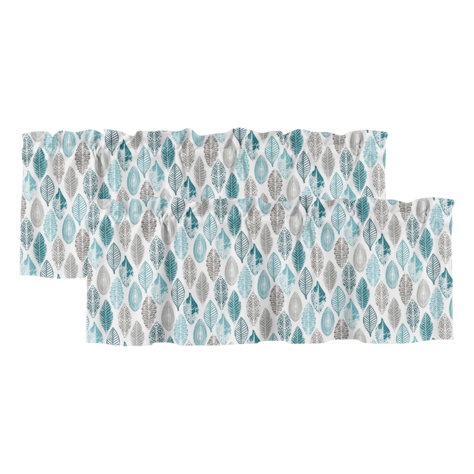 2 Pack Valances for Windows, Teal Grey Tropical Leaves Window Valances ...