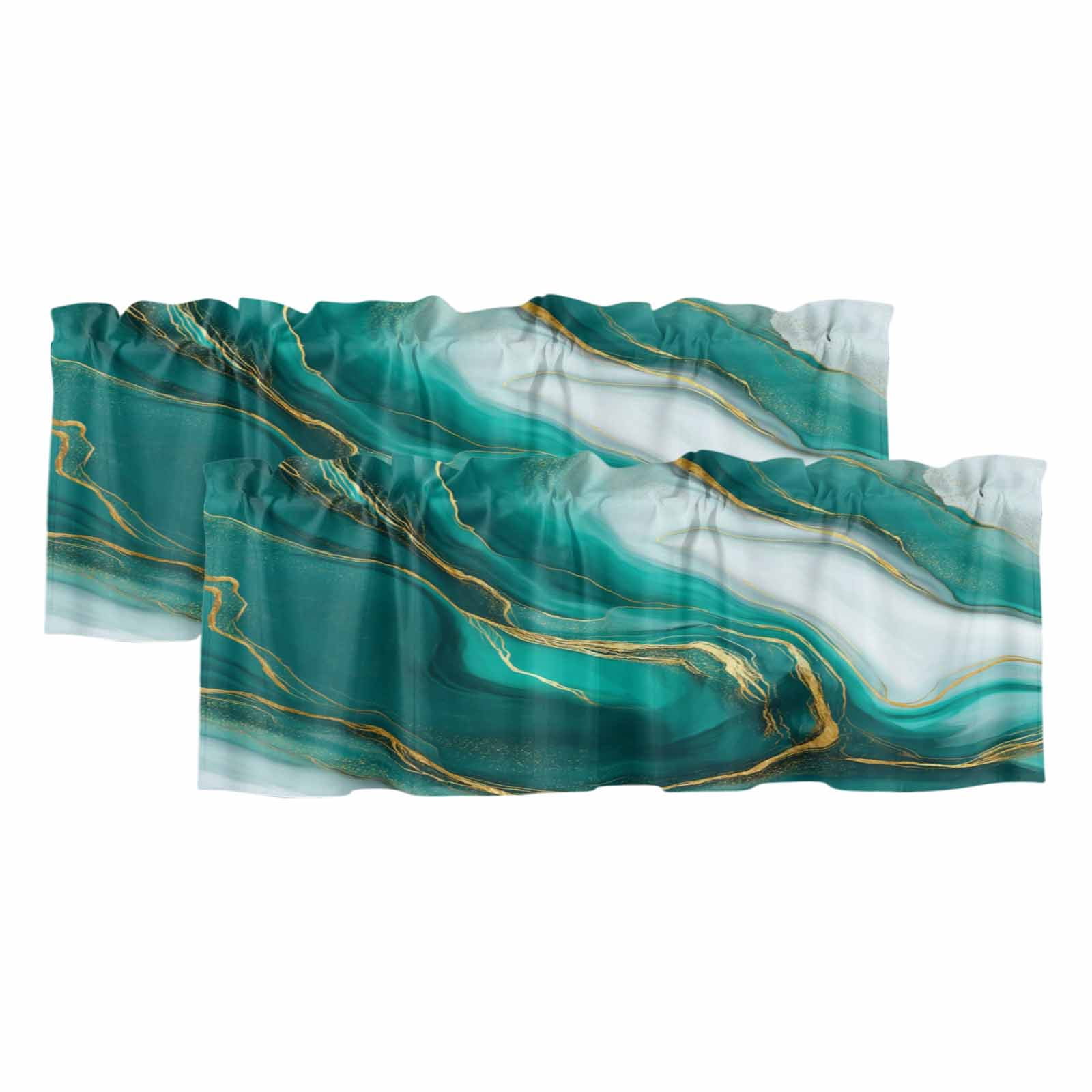 2 Pack Valances for Windows, Teal Marble Window Valances for Living ...