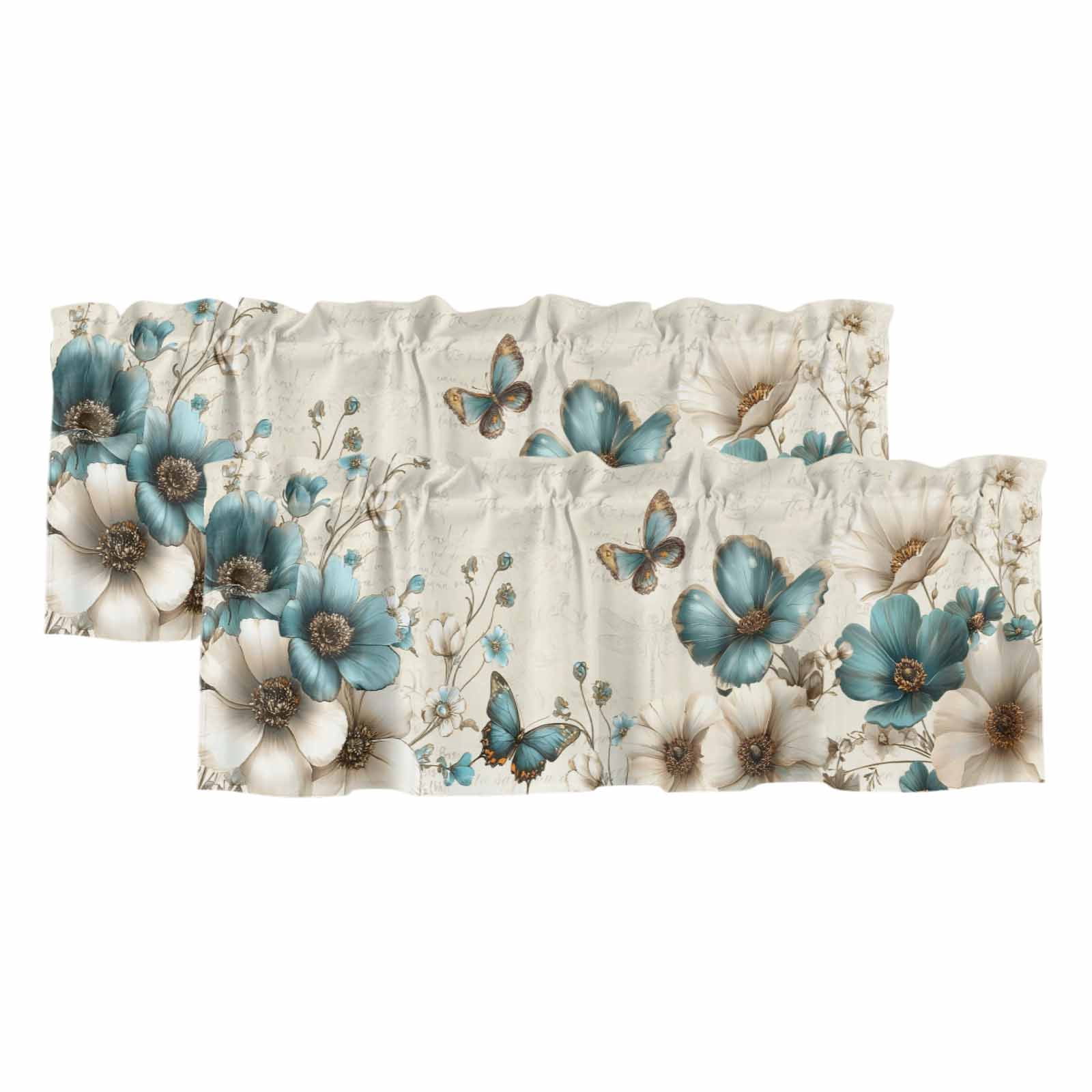 2 Pack Valances for Windows, Teal Tulip Butterfly Window Valances for ...