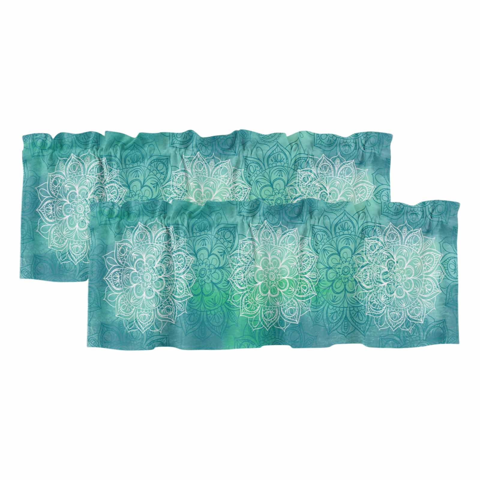2 Pack Valances for Windows, Turquoise Boho Window Valances for Living ...