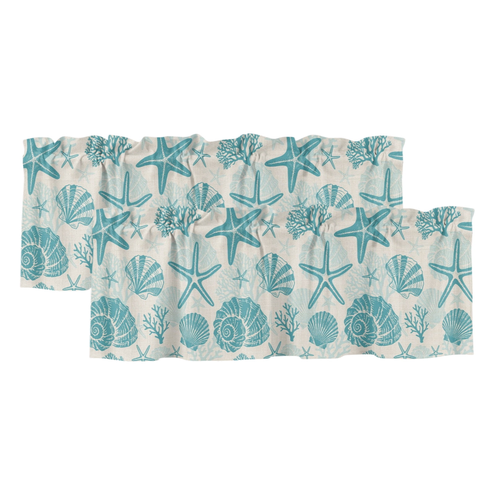 2 Pack Valances for Windows, Turquoise Coastal Summer Window Valances ...