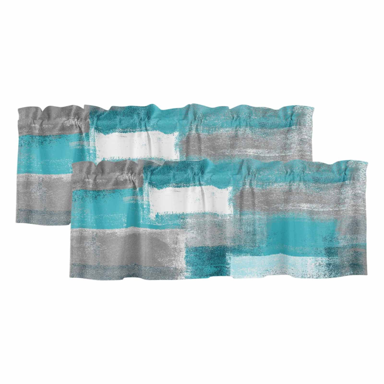 2 Pack Valances for Windows, Turquoise Grey Ombre Window Valances for ...